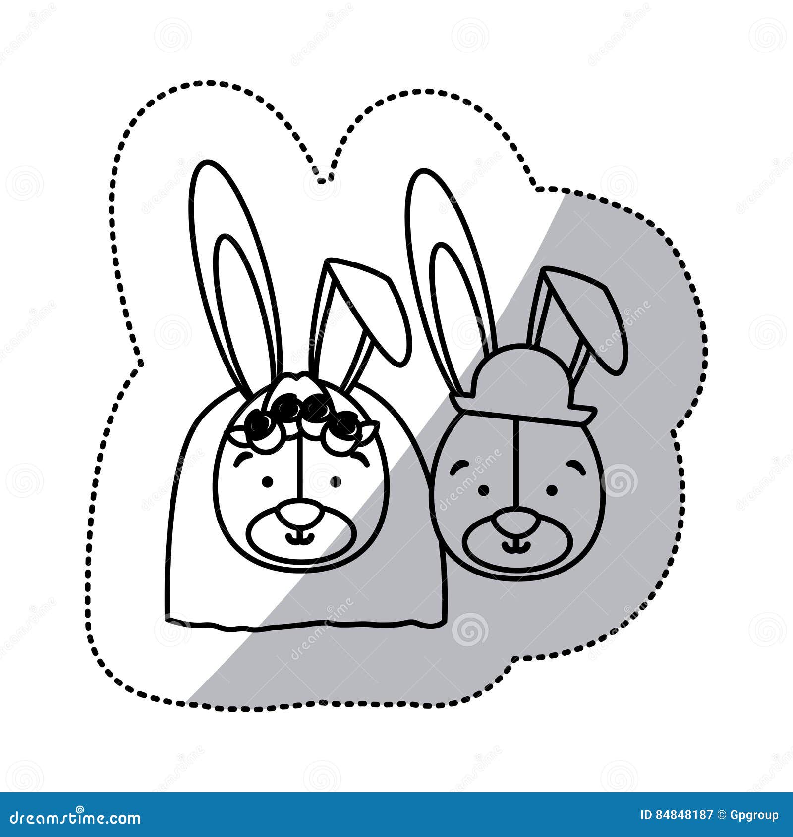 Sticker Monochrome Contour and Half Shadow with Faces Couple of Married ...