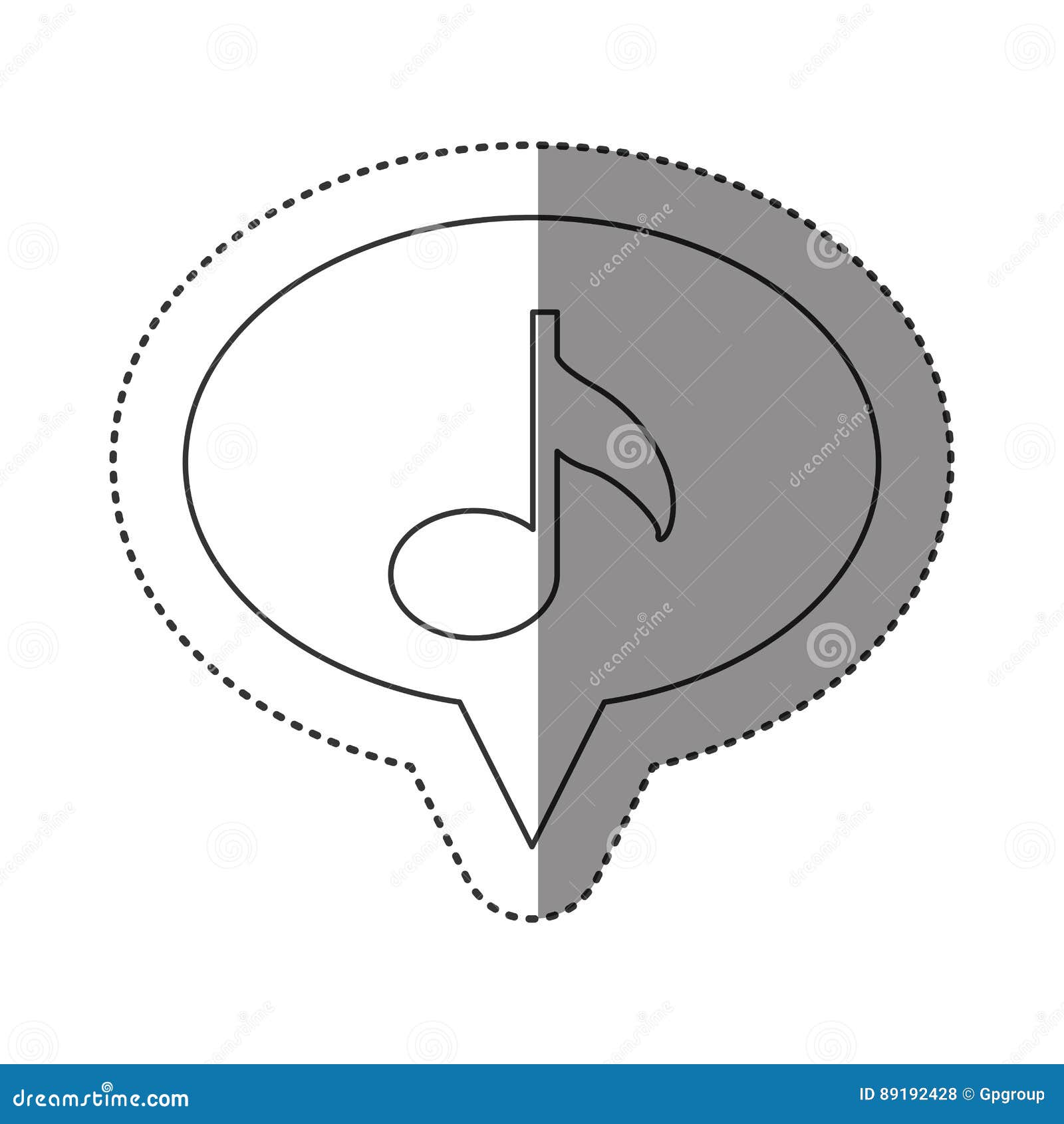 Sticker of Monochrome Contour of Oval Speech with Musical Note Icon ...
