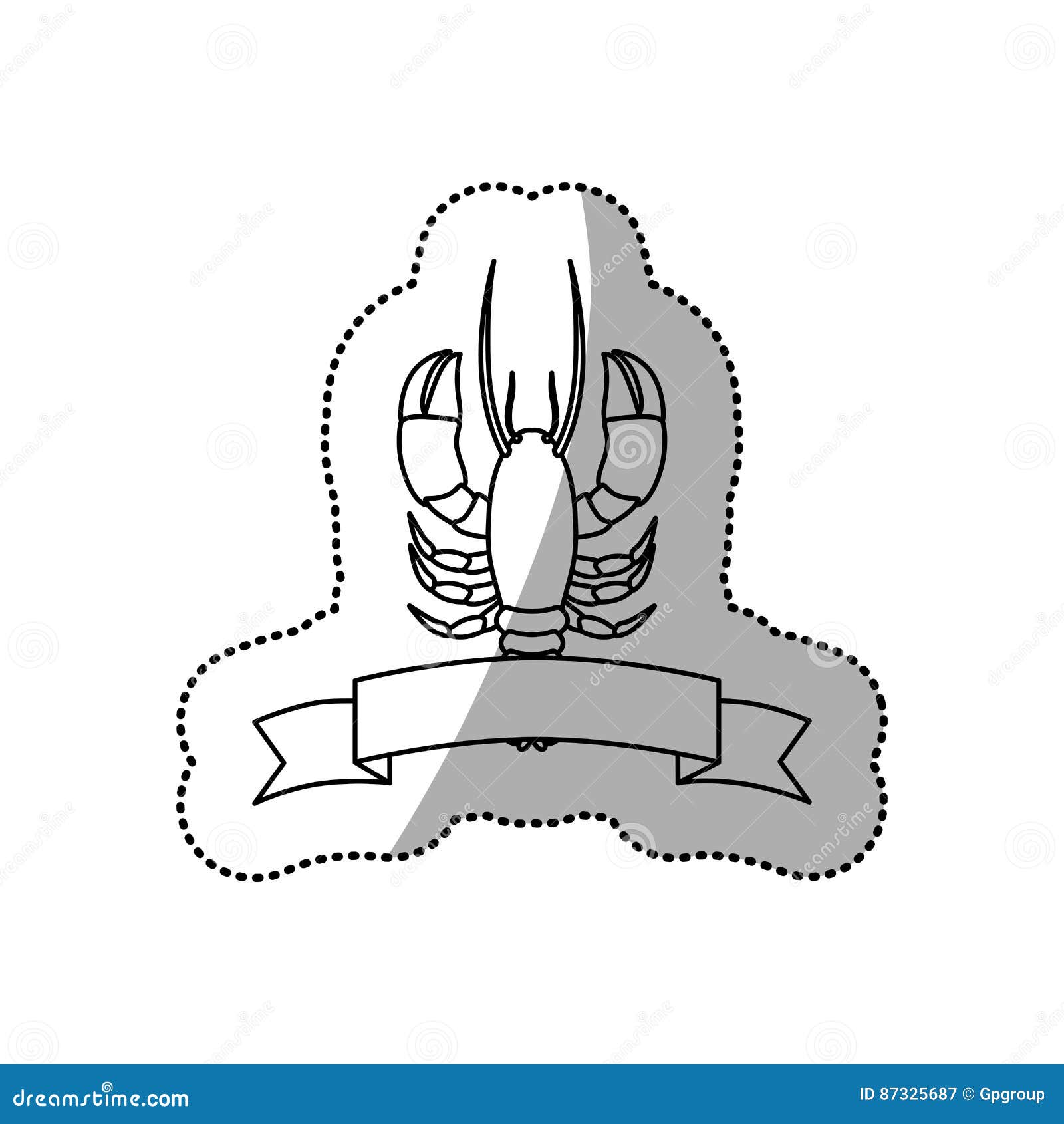 Sticker Monochrome Line Contour with Emblem Lobster and Ribbon Stock ... Sticker Monochrome Line Contour with Emblem Lobster and Ribbon Stock ...