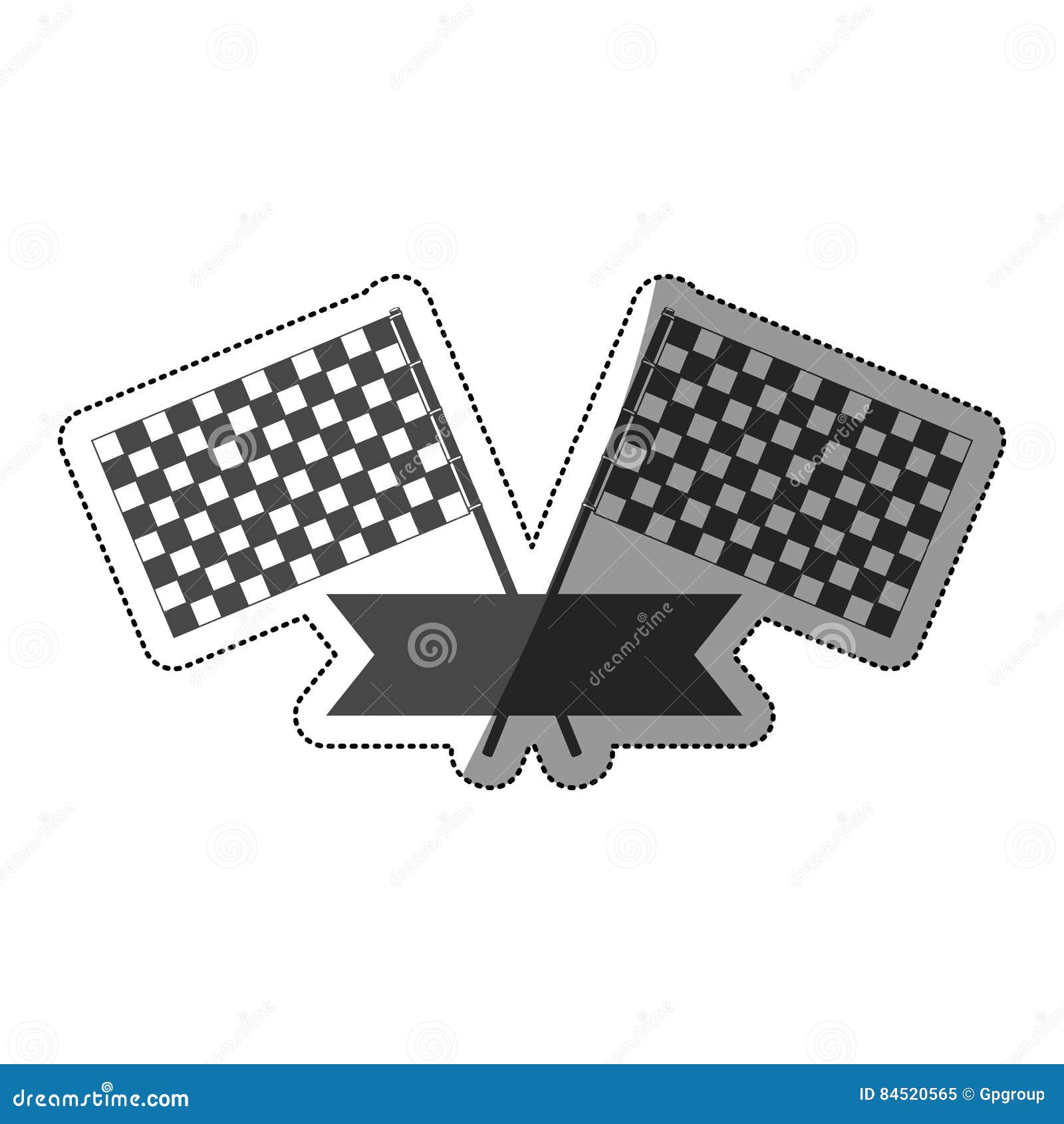 Sticker Monochrome with Racing Flags and Ribbon with Half Shaded Stock ...