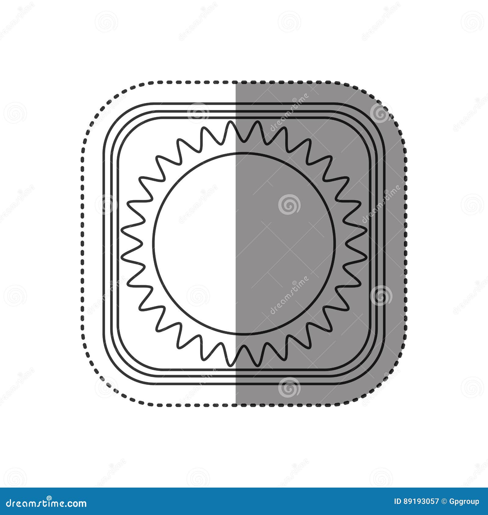 Sticker of Monochrome Rounded Square with Drawing of Sun Stock ...