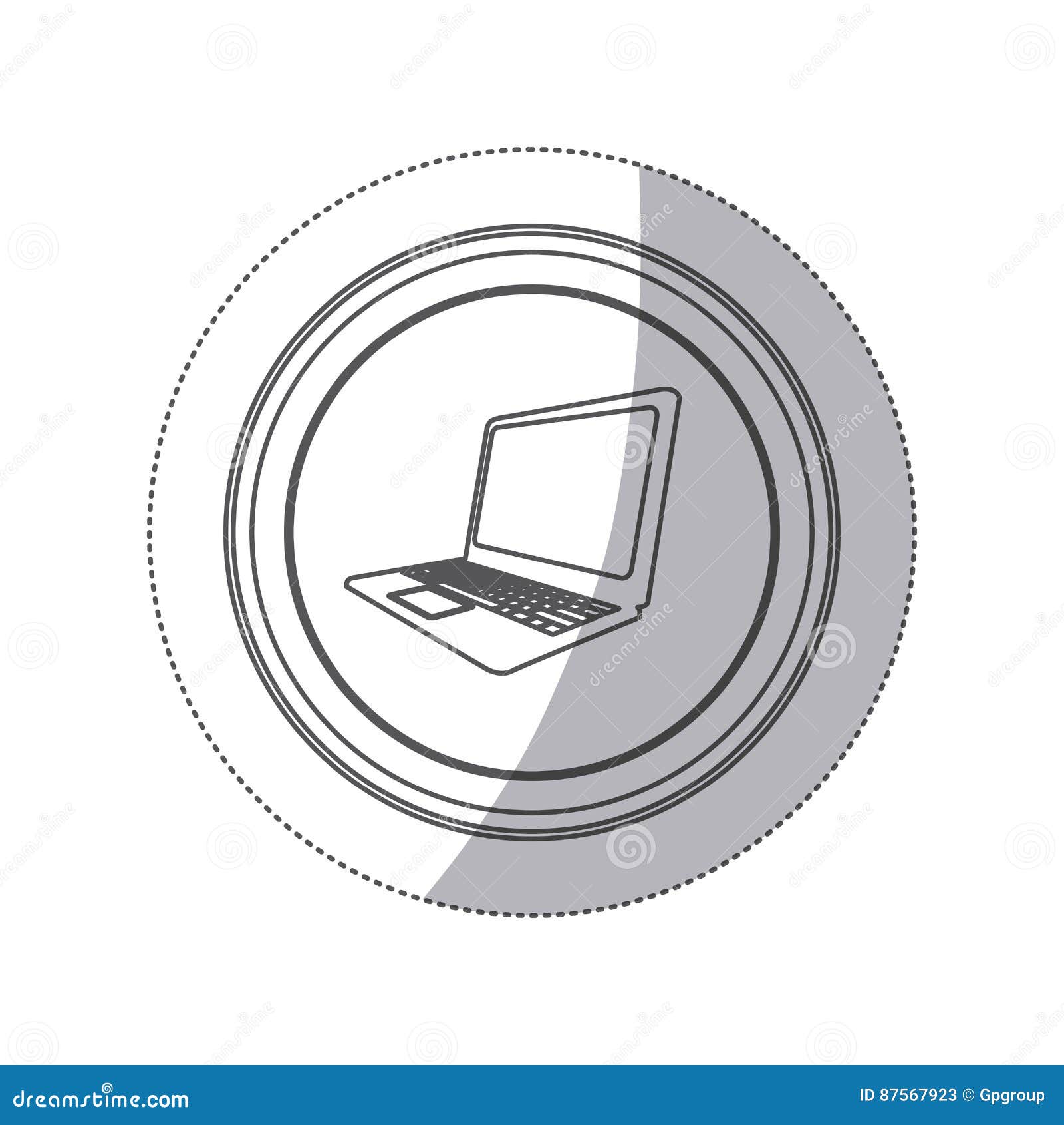 Sticker Monochrome Silhouette Circular Button with Laptop Computer ...