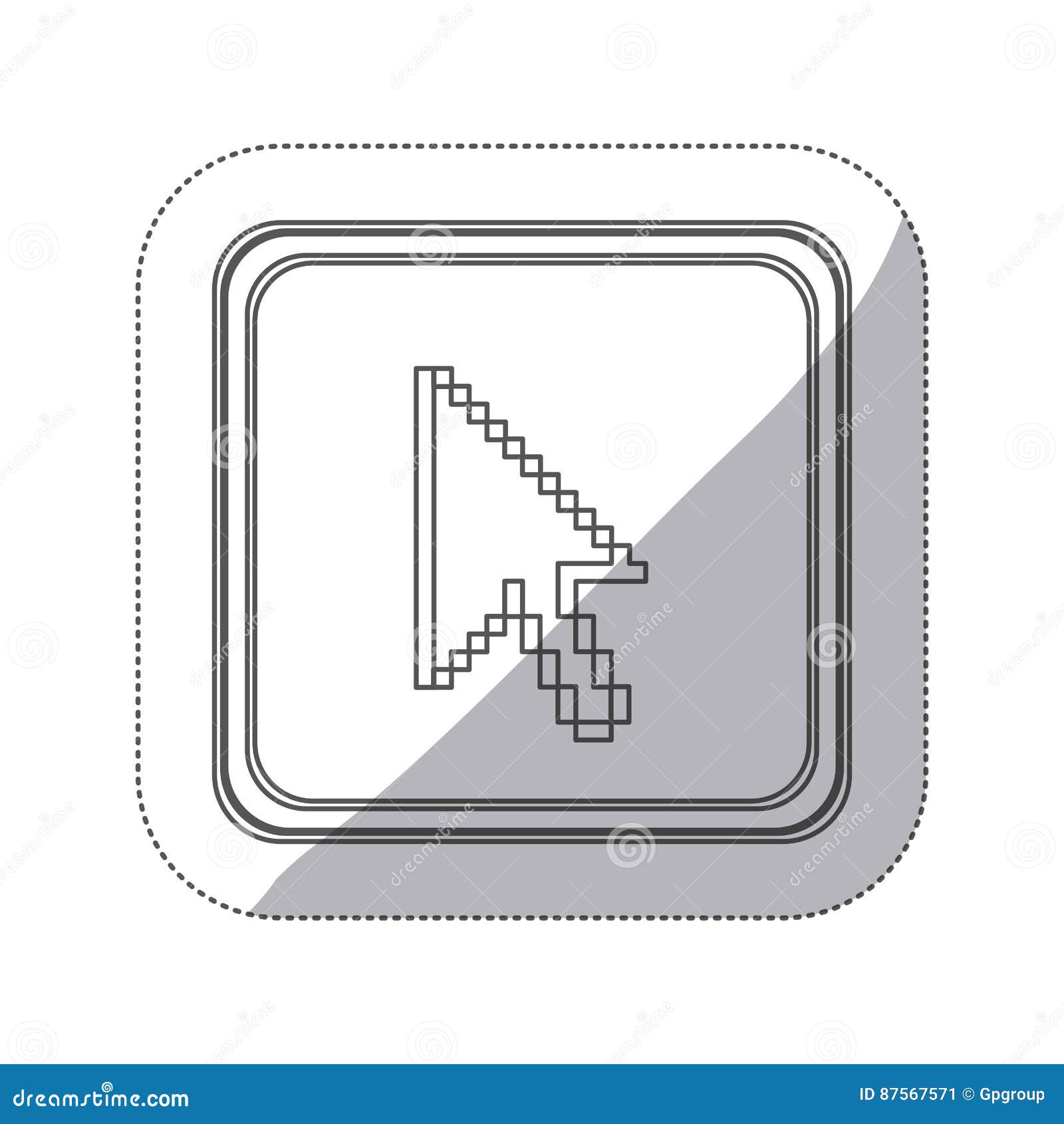 Sticker Monochrome Silhouette Square Button with Pixelated Cursor Arrow ...