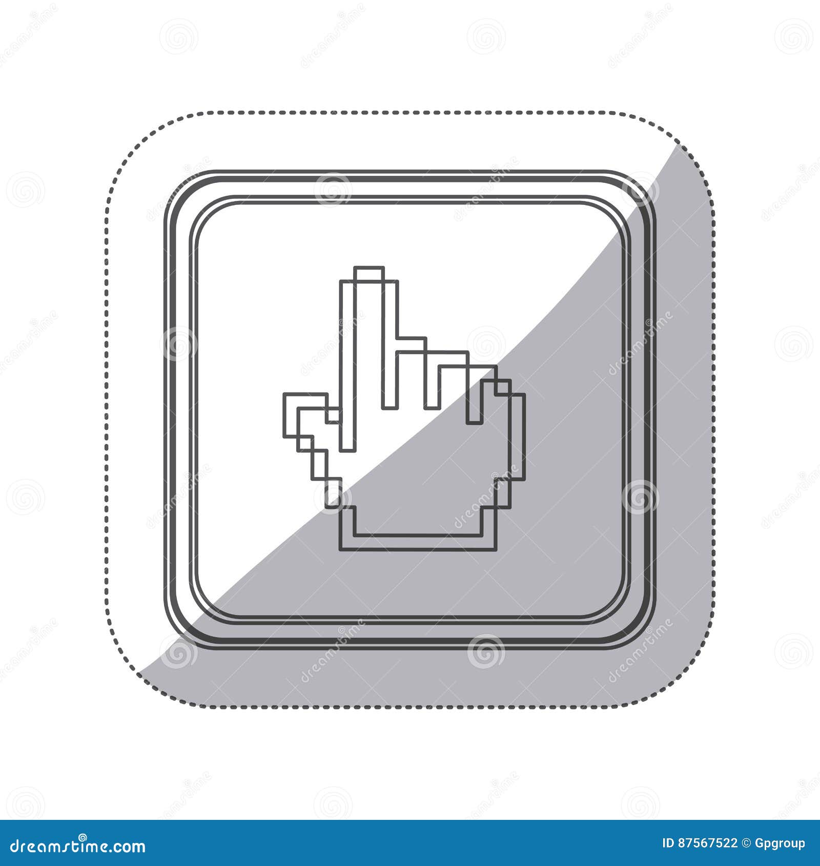 Sticker Monochrome Silhouette Square Button with Pixelated Hand ...