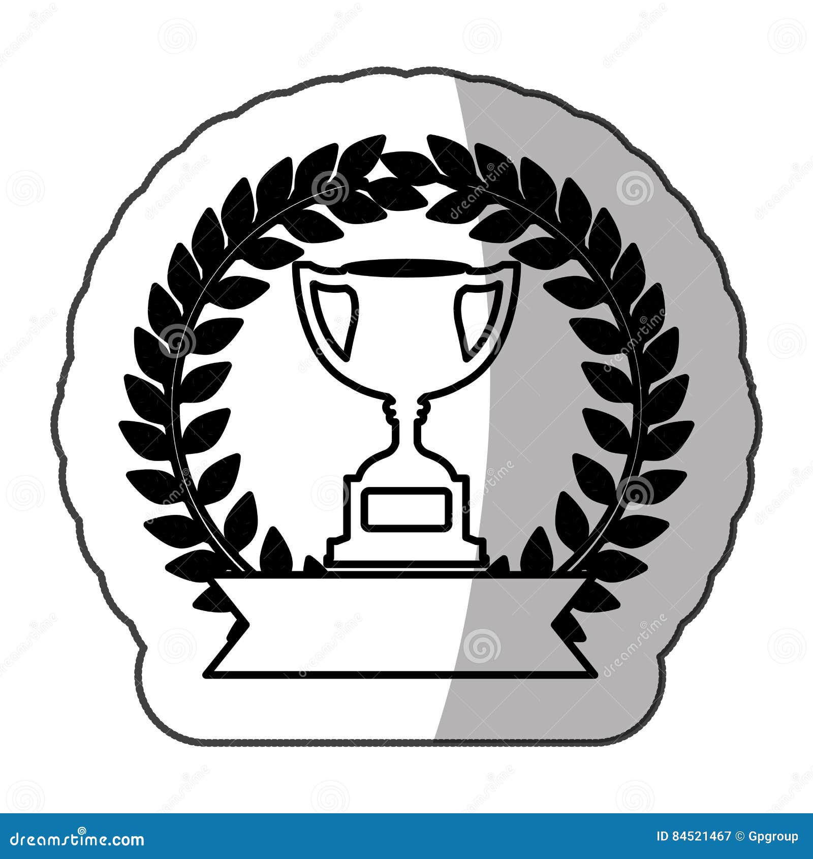 Sticker Monochrome Trophy Cup with Olive Branch and Ribbon and Half ...