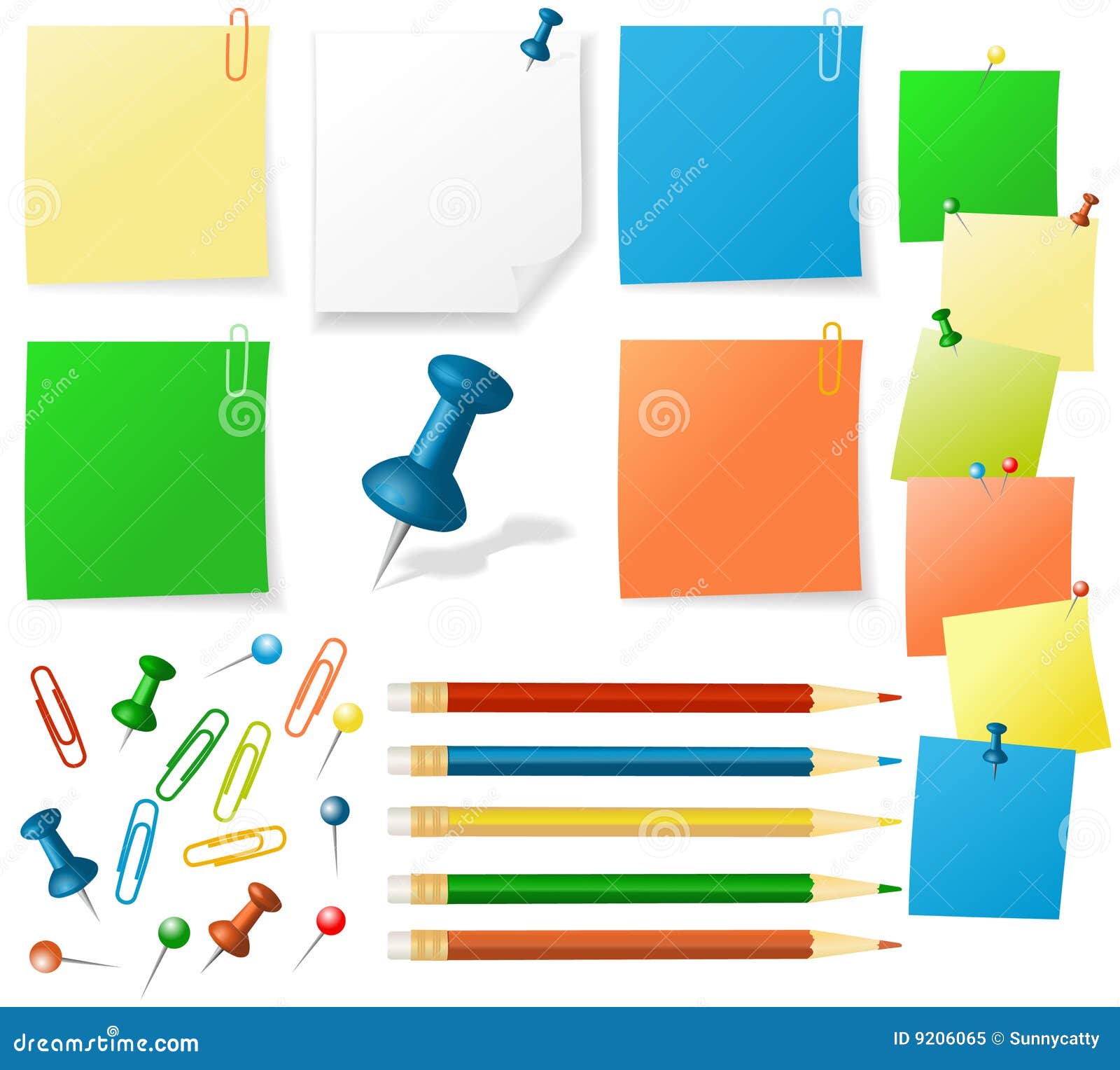 Sticker Notes, Pencils, Pins Stock Vector - Illustration of staple ...