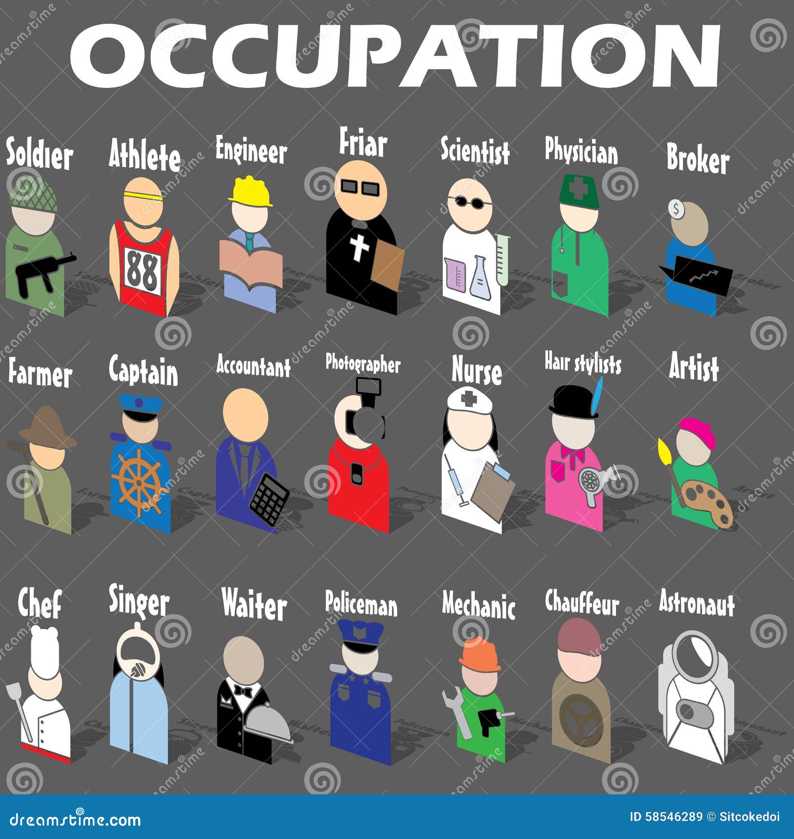 Sticker Occupation Icons Posed Stacked Stock Vector - Illustration of ...