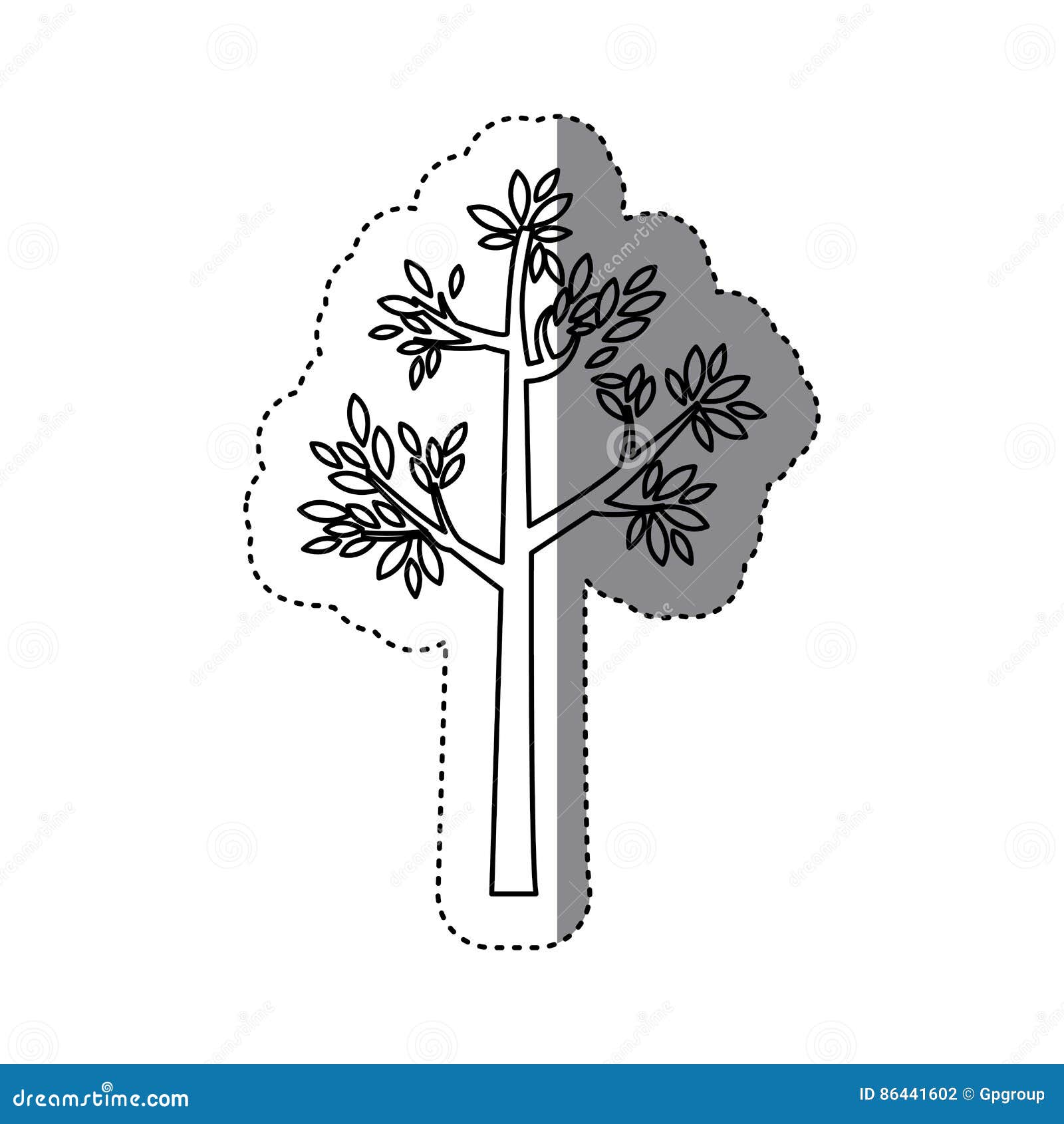 Sticker Outline Tree with Leaves and Trunk Stock Illustration ...