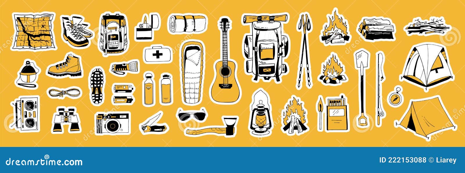 Camping Stickers Survival Exploration Just Go Tourism And Hiking Vector ...