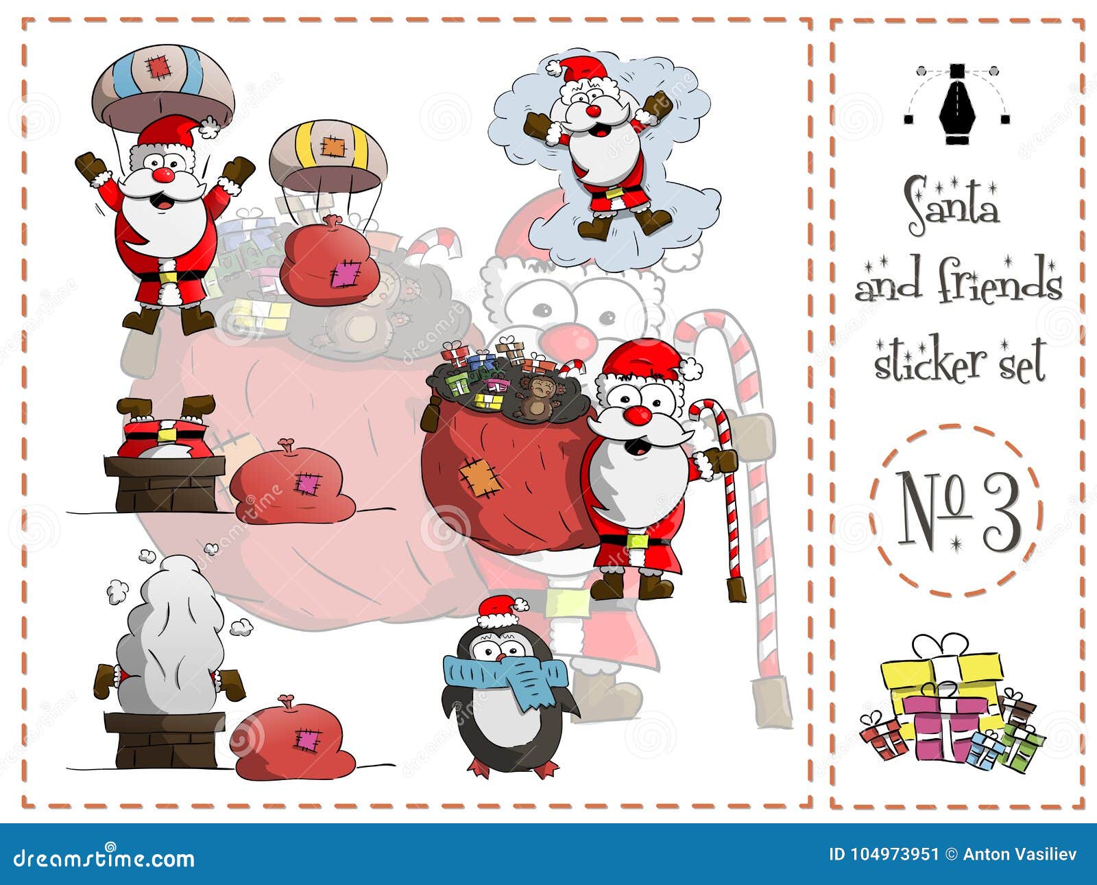Sticker Pack, Santa and Friends Number 3 Vector Stock Vector ...