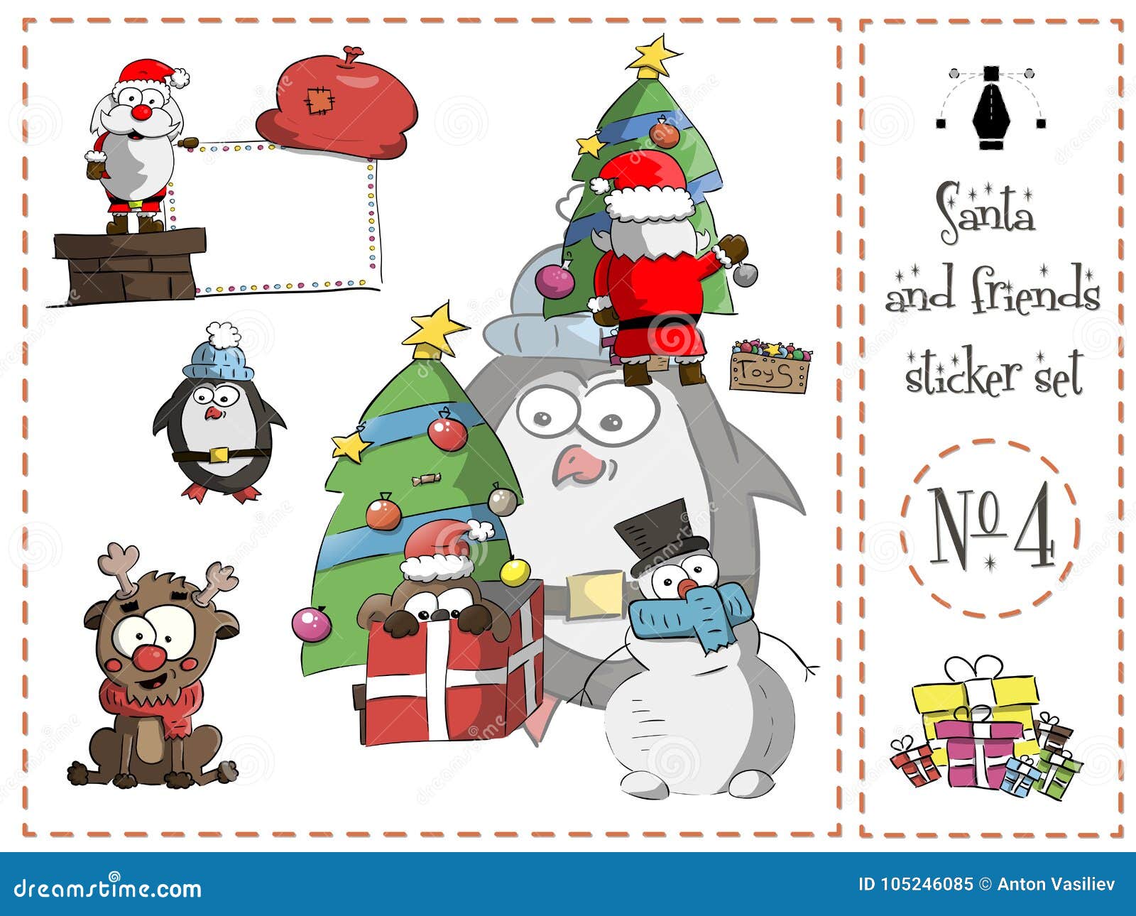 Sticker Pack, Santa and Friends Number 4 Vector Stock Vector ...