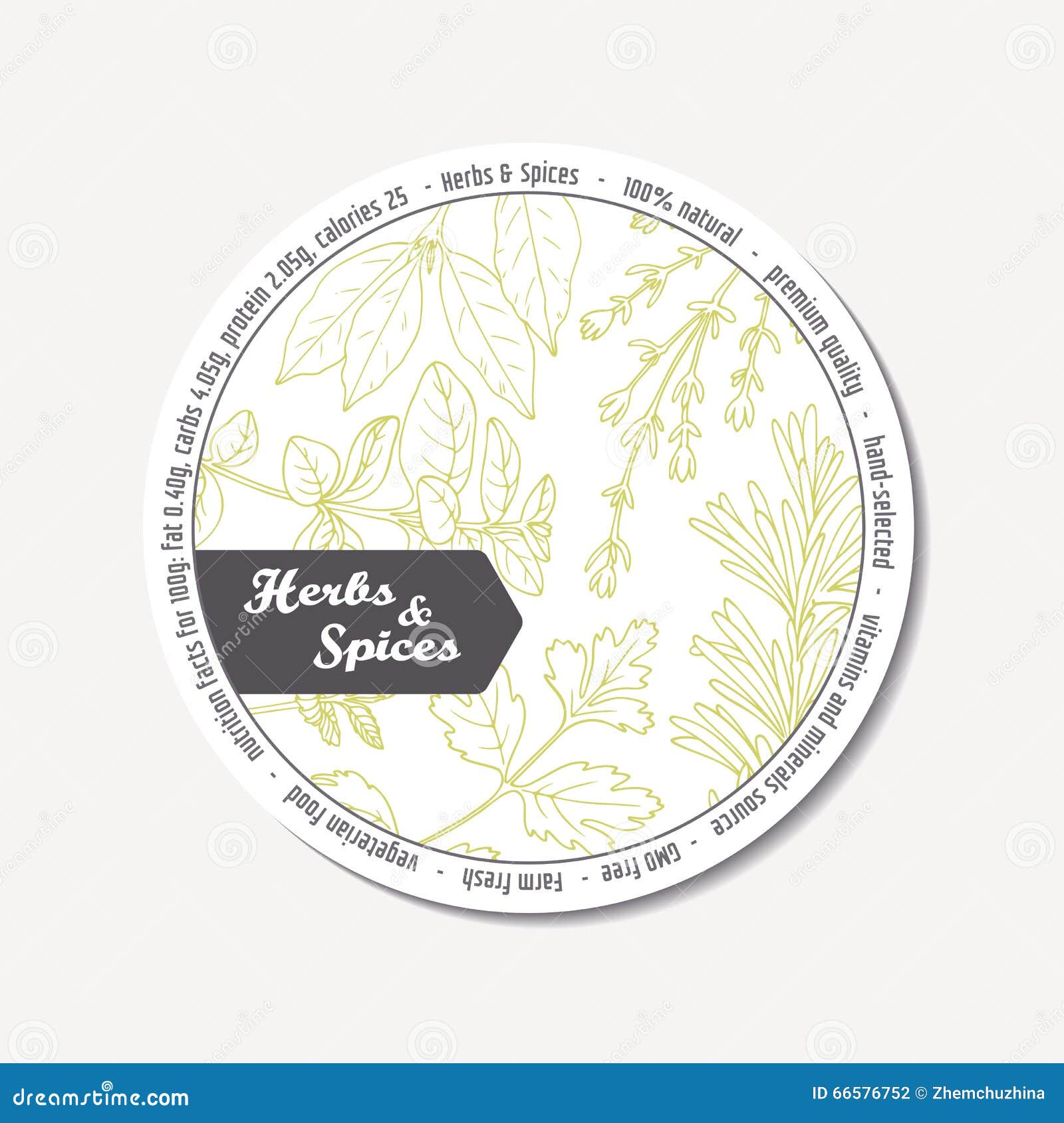 Sticker for Package Design with Hand Drawn Spicy Herbs. Label Template ...