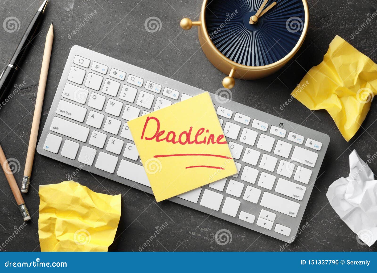 Sticker Paper with Word DEADLINE, Computer Keyboard and Alarm Clock on ...