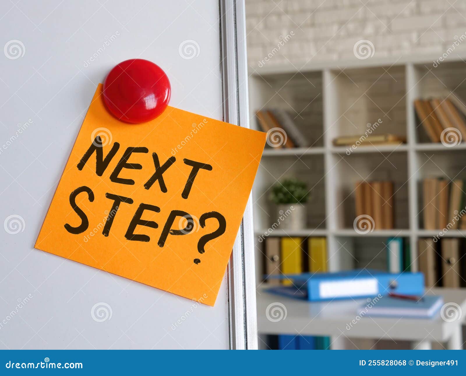 Sticker with Phrase Next Step on the Whiteboard. Stock Photo - Image of ...
