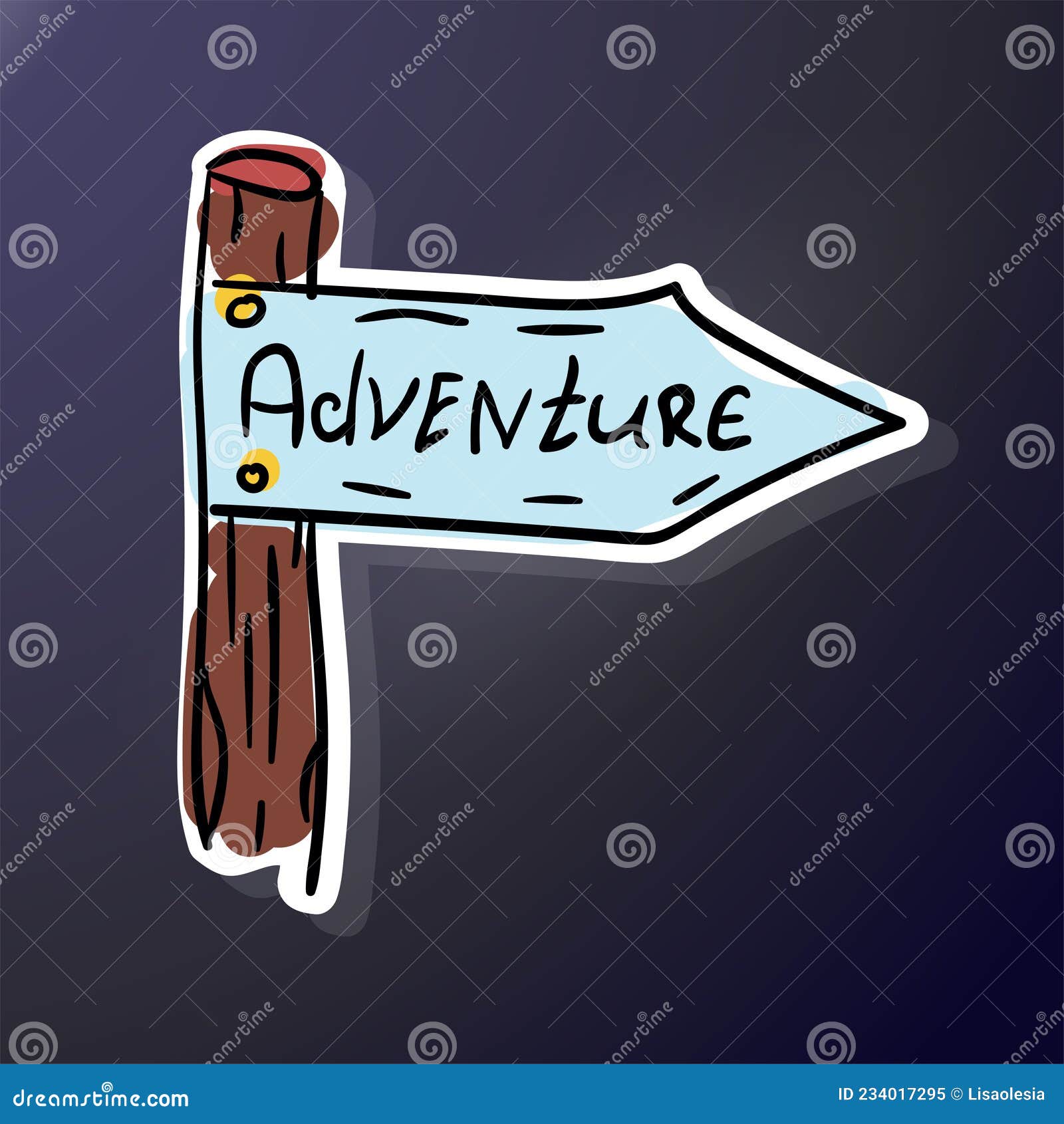 Sticker Pointer with the Word Adventure. Hand Drawing of a Flag on a ...