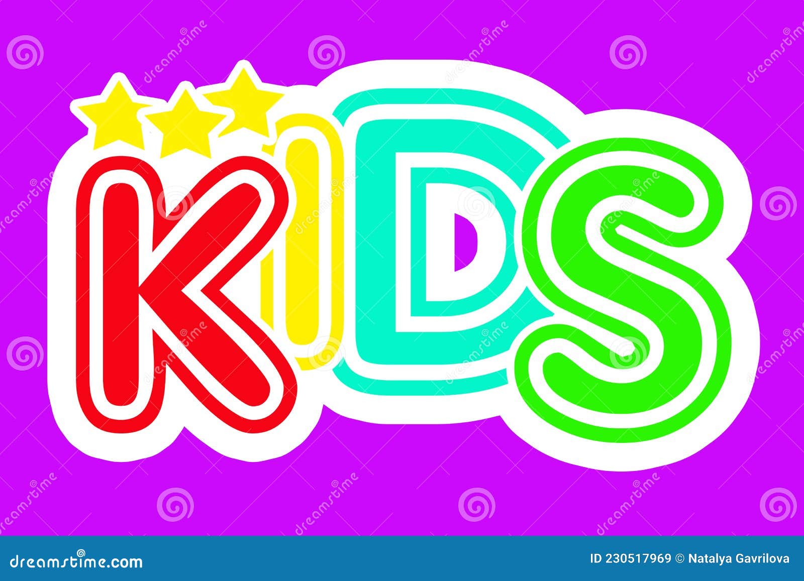 Sticker on a Purple Background, the Word Kids are Multicolored Stock ...