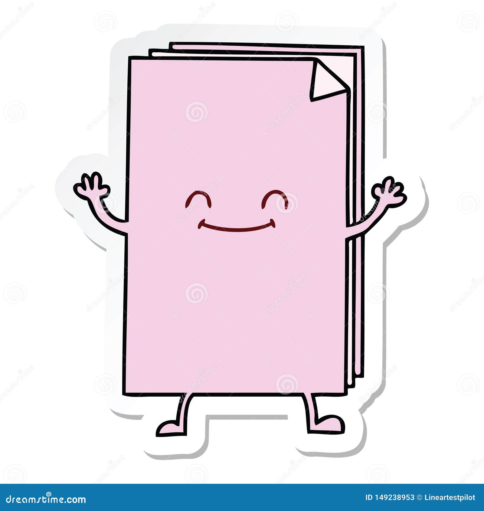 Sticker of a Quirky Hand Drawn Cartoon Happy Stack of Papers Stock ...