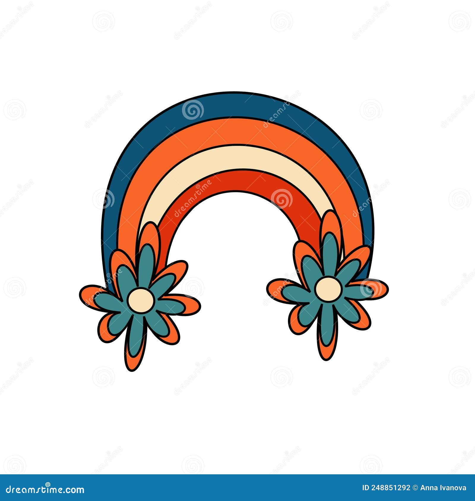 Sticker With Rainbow In Hippie Style. Groovy Sun Emblem. Funky Retro ...