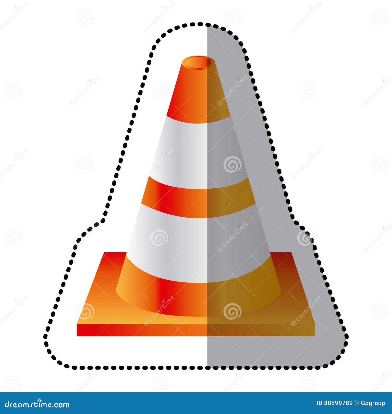 Sticker Realistic Striped Traffic Cone Flat Icon Stock Illustration ...