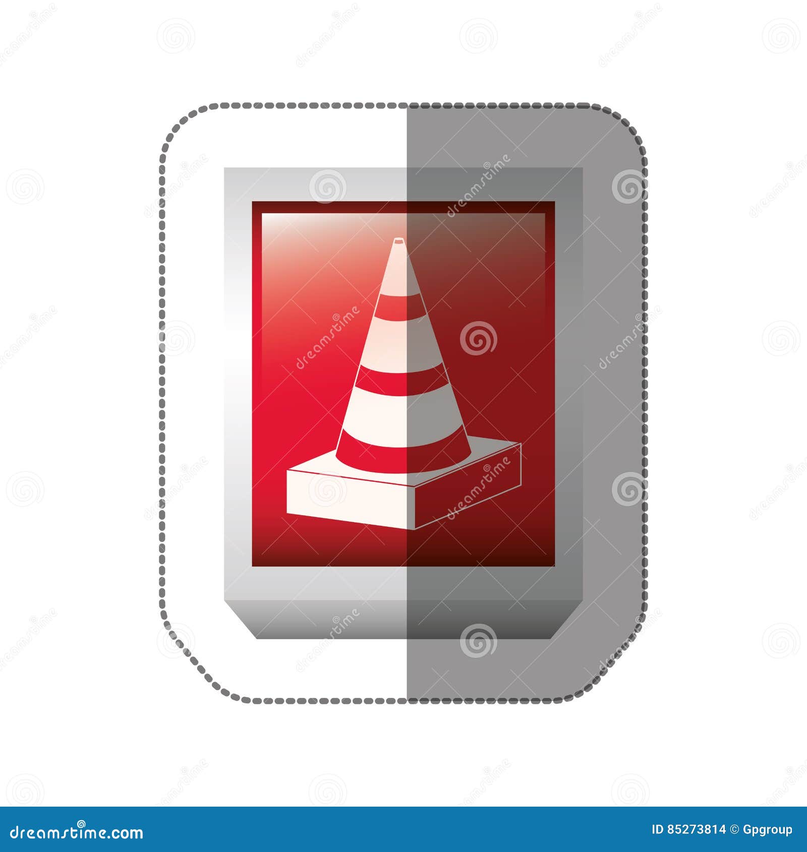 Sticker Rectangle Button with Striped Traffic Cone with Shading Stock ...