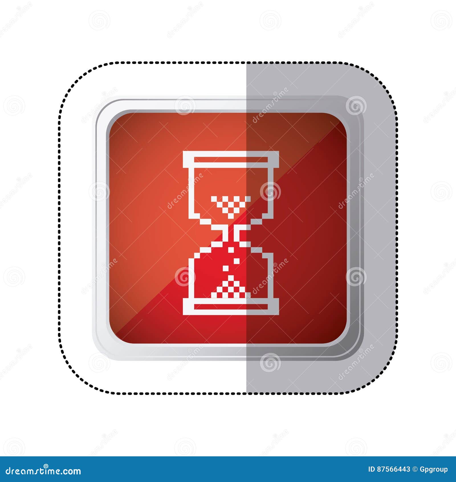 Sticker Red Square Button with Silhouette Pixelated Hourglass Pc Stock ...