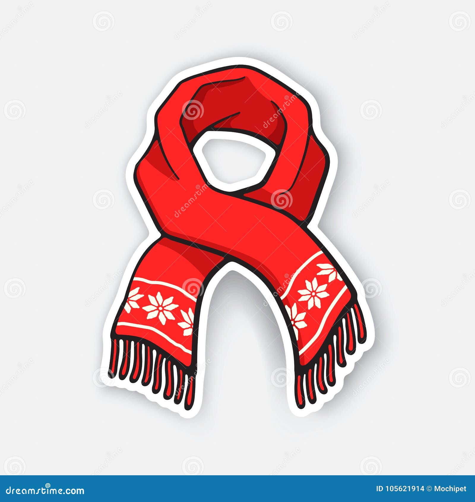 Sticker of Red Winter Scarf with Snowflake Pattern Stock Vector ...
