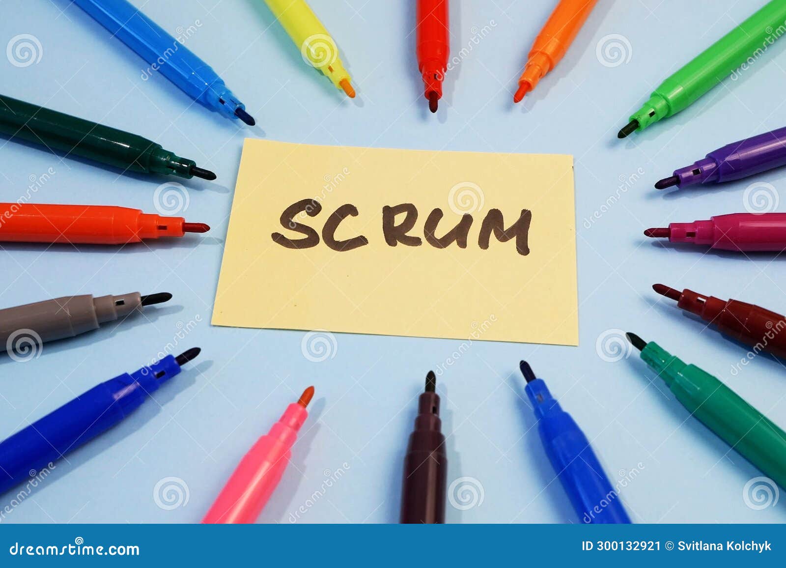 Sticker with Scrum Inscription and Many Pencils Around, Teamwork and ...