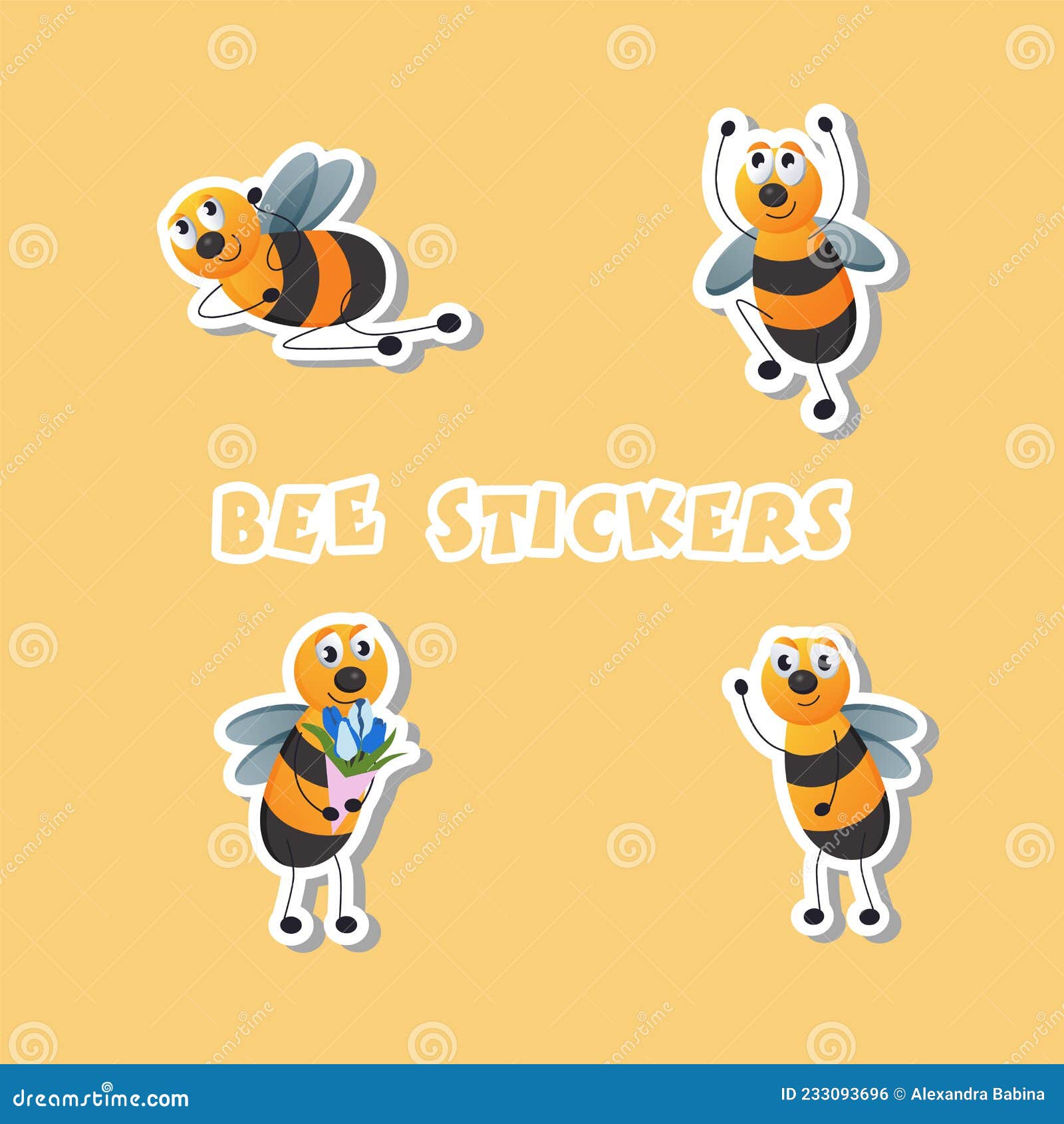 Sticker Set with Bees Showing Positive Emotions. Stock Vector ...