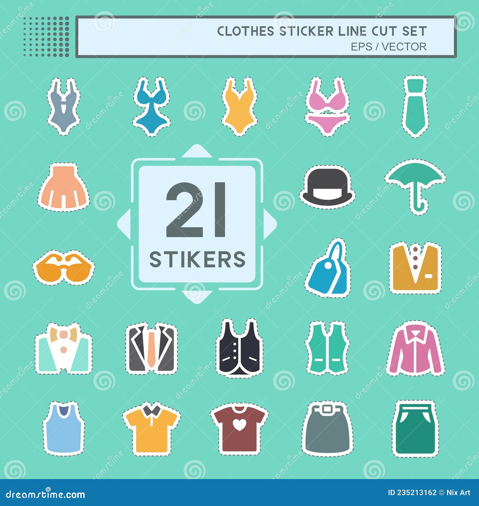Sticker Set Clothes - Line Cut,Simple Illustration,Editable Stroke ...