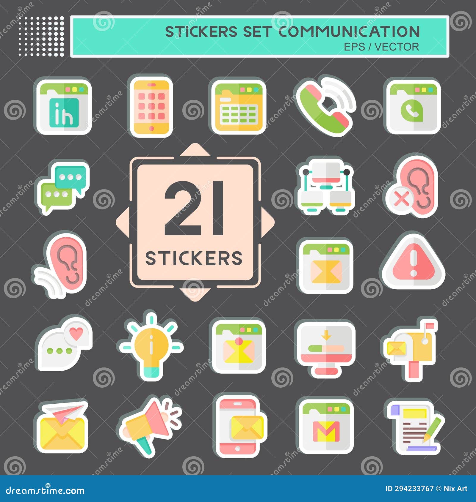 Sticker Set Communication. Related To Internet Symbol. Simple Design ...