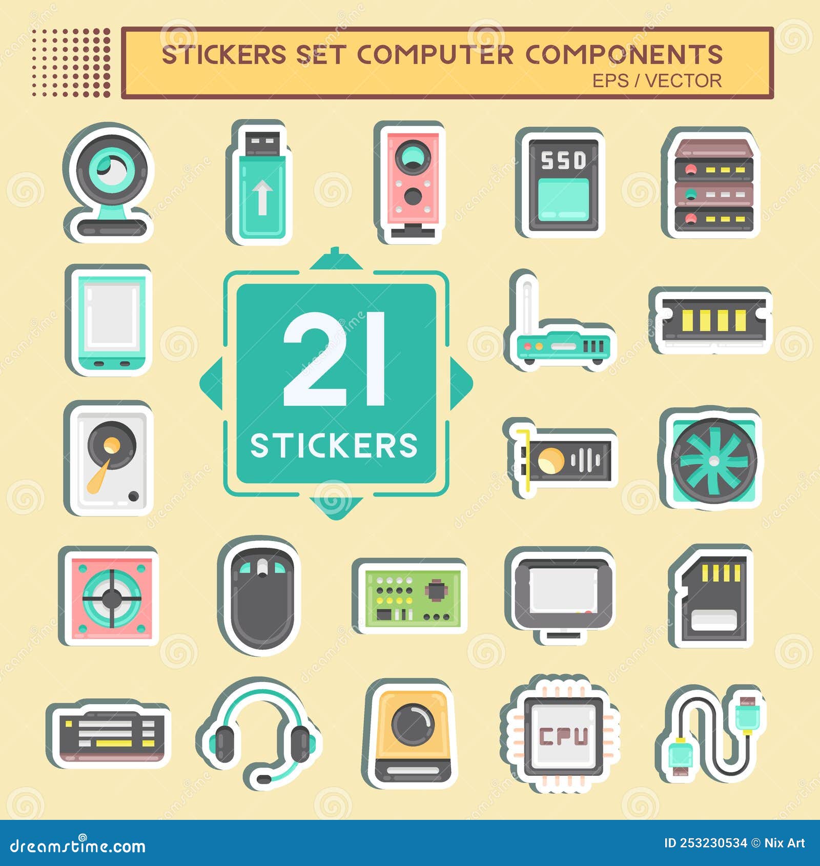Sticker Set Computer Components. Suitable for Education Symbol. Simple ...