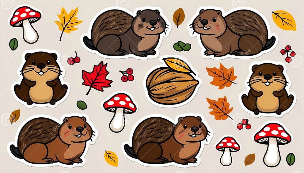 Sticker Set, Different Cute Funny Beavers Stock Illustration ... Sticker Set, Different Cute Funny Beavers Stock Illustration ...