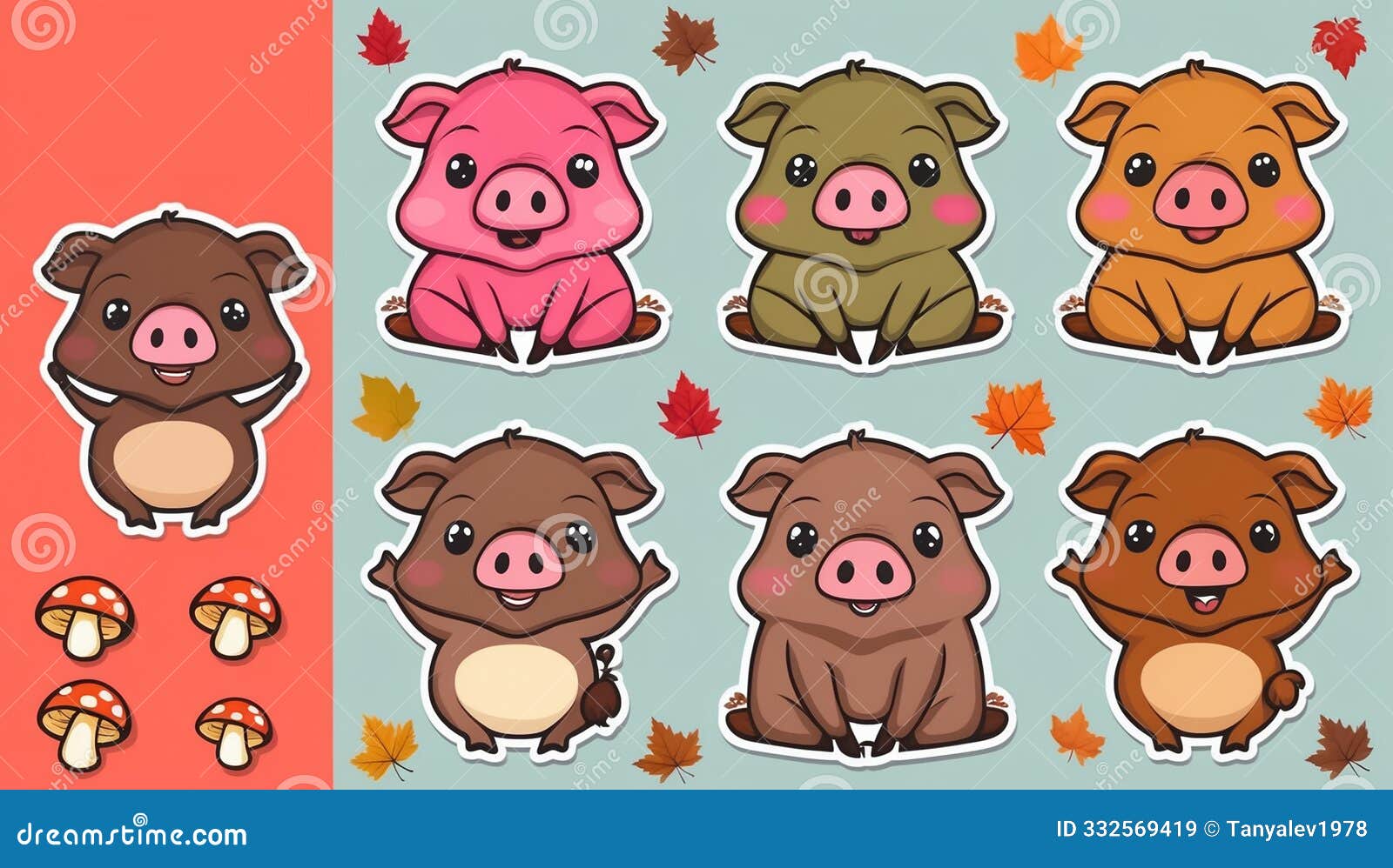 Funny Boar Cartoon Characters Vector Illustration. For Kids Coloring ...