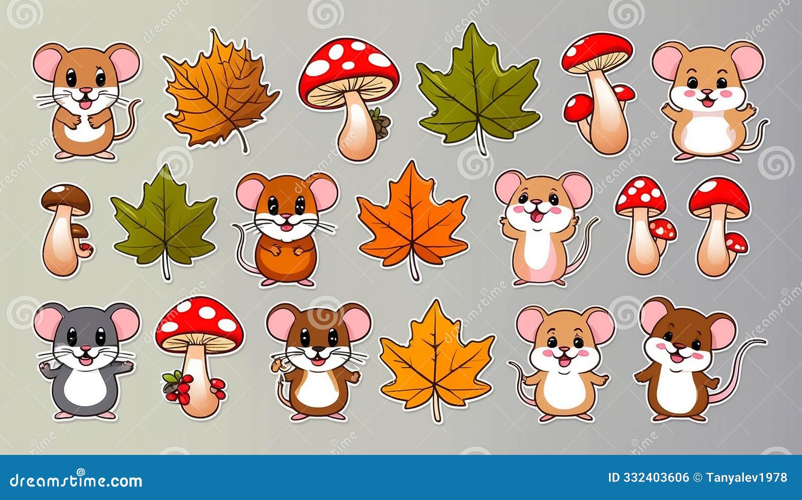 Sticker Set, Different Cute Funny Mouse Stock Illustration ...