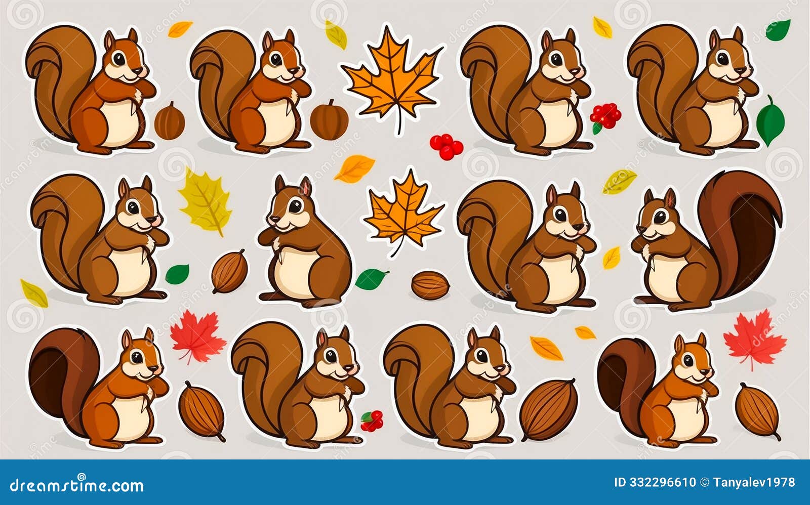 Sticker Set, Different Cute Squirrels Stock Illustration - Illustration ...