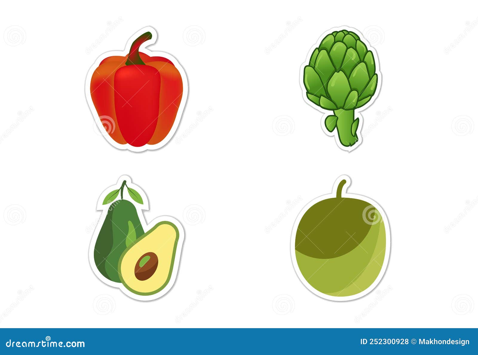 Sticker Set of Different Vegetables, Flat Vector Illustration Stock ...