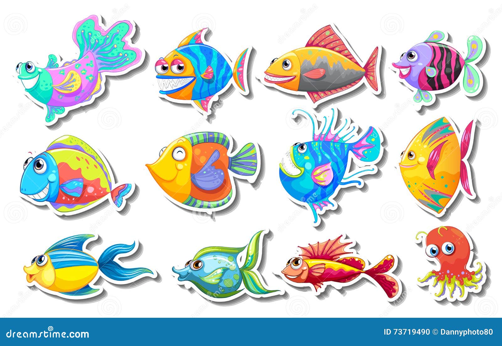 Sticker Set with Fancy Fish Stock Vector - Illustration of white, funny ...