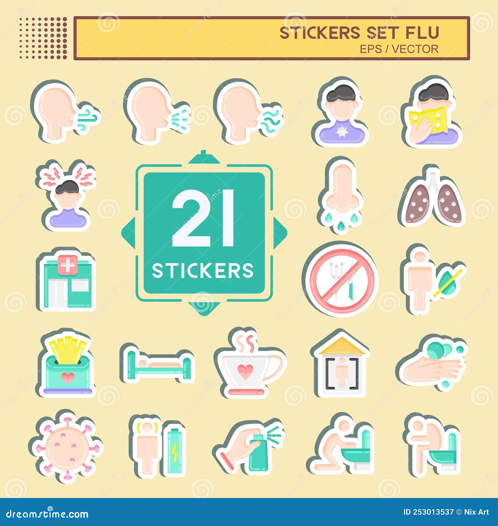 Sticker Set Flu. Suitable for Education Symbol. Simple Design Editable ...