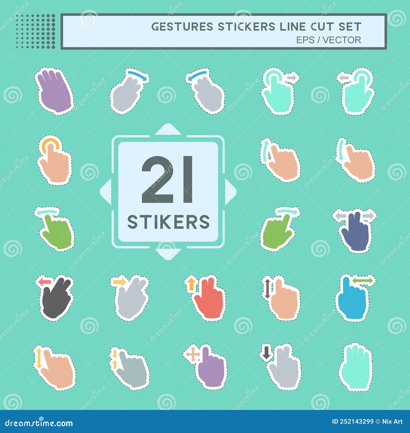 Sticker Set Gestures - Line Cut - Simple Illustration,Editable Stroke ...