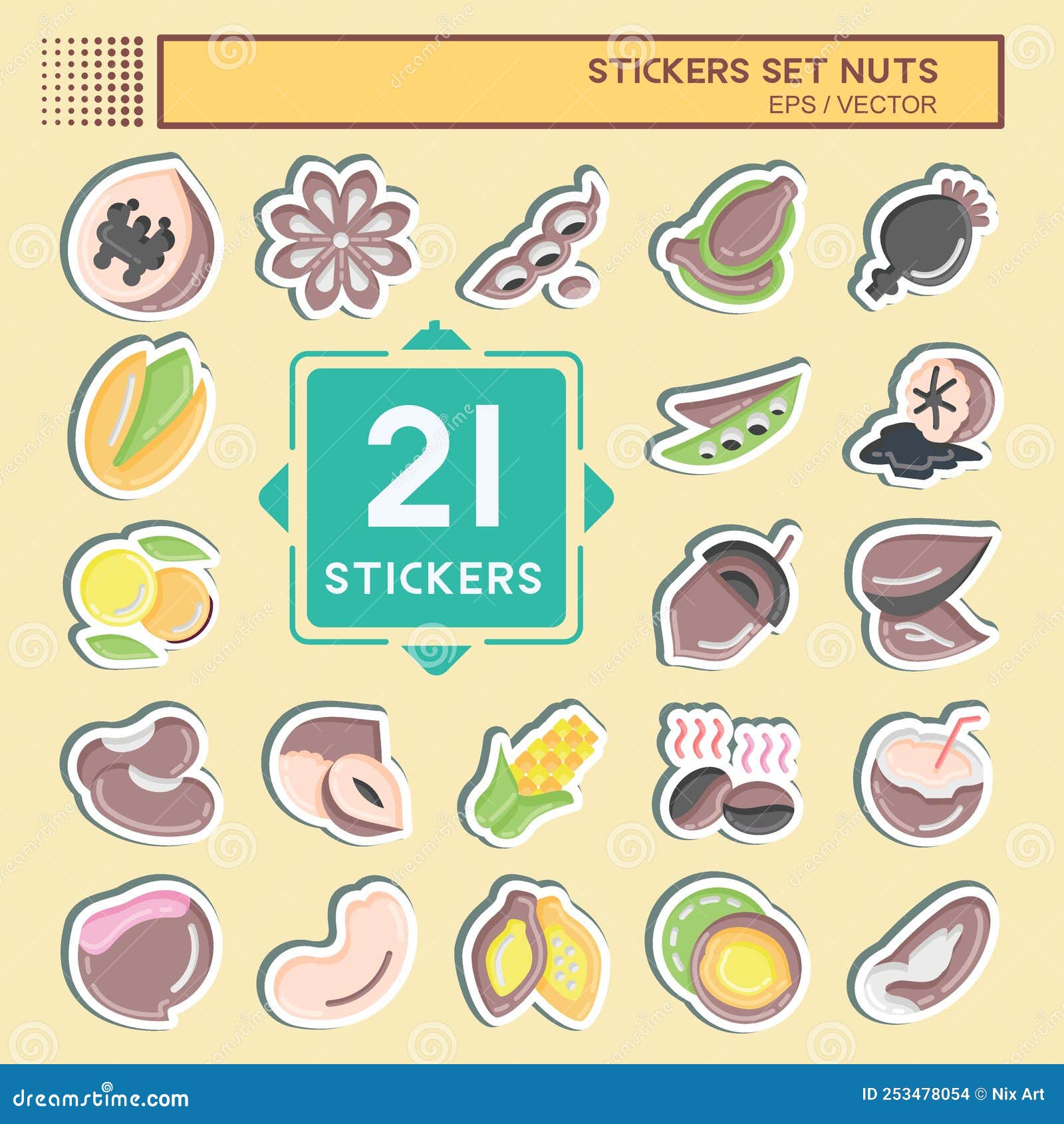 Sticker Set Nuts. Suitable for Nuts Symbol. Simple Design Editable ...