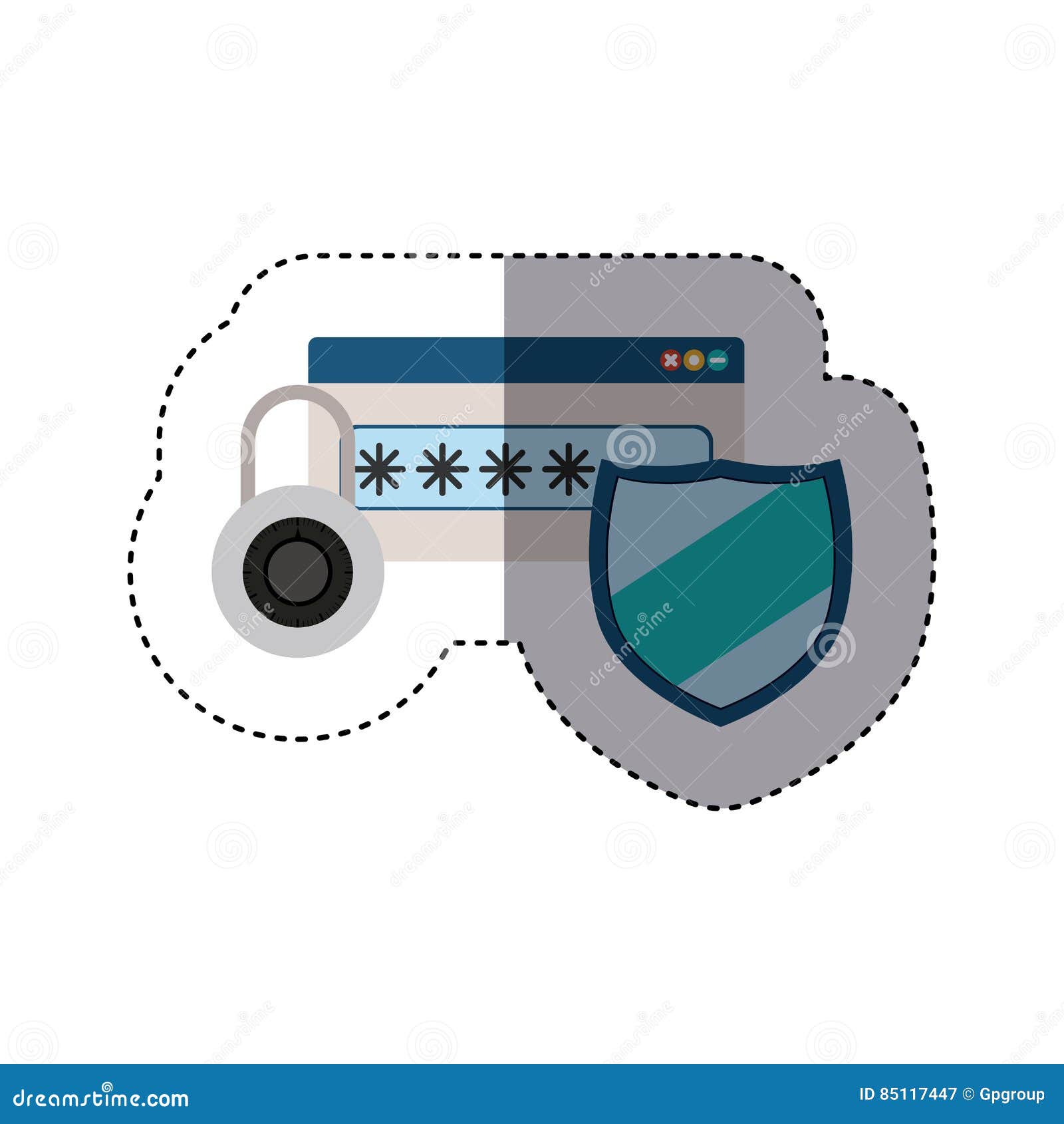 Sticker Set of Padlock and Password Text Box with Shield Stock Vector ...