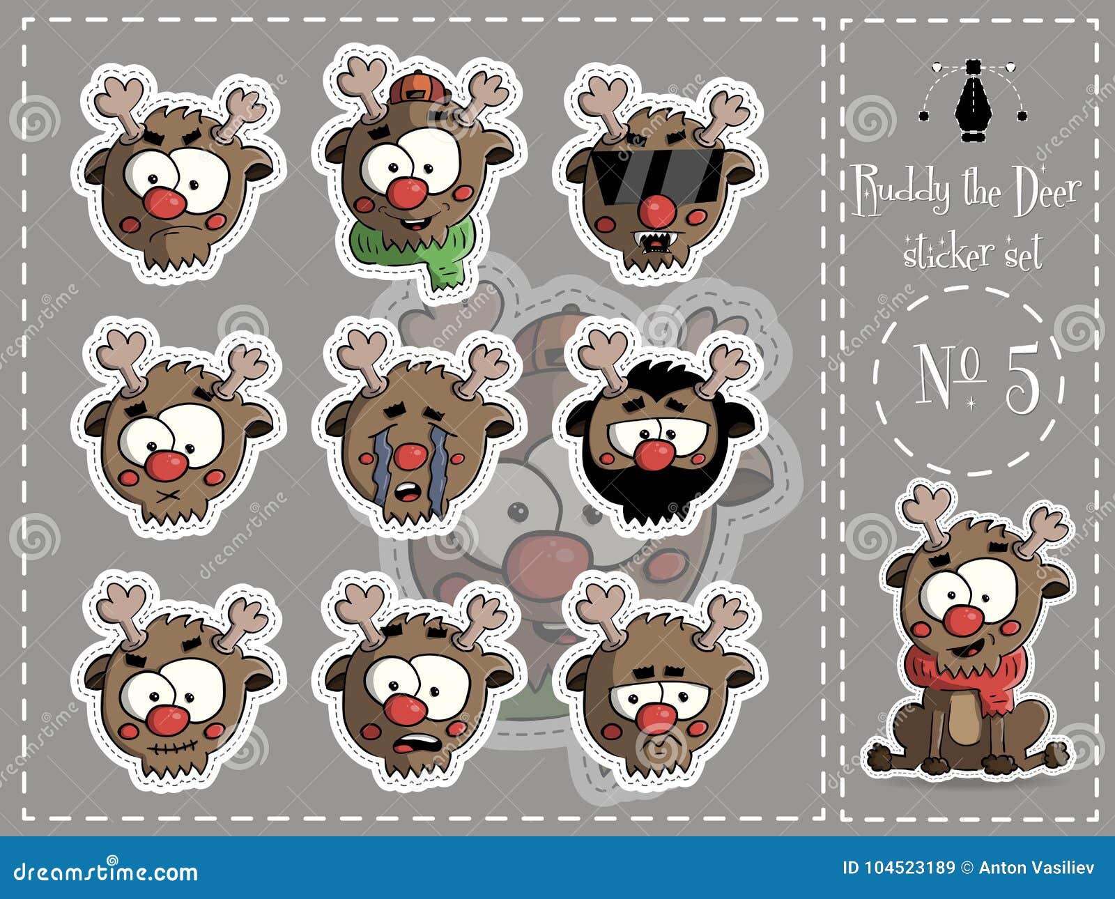 Sticker Set of Ruddy the Deer 5 Vector Stock Vector - Illustration of ...
