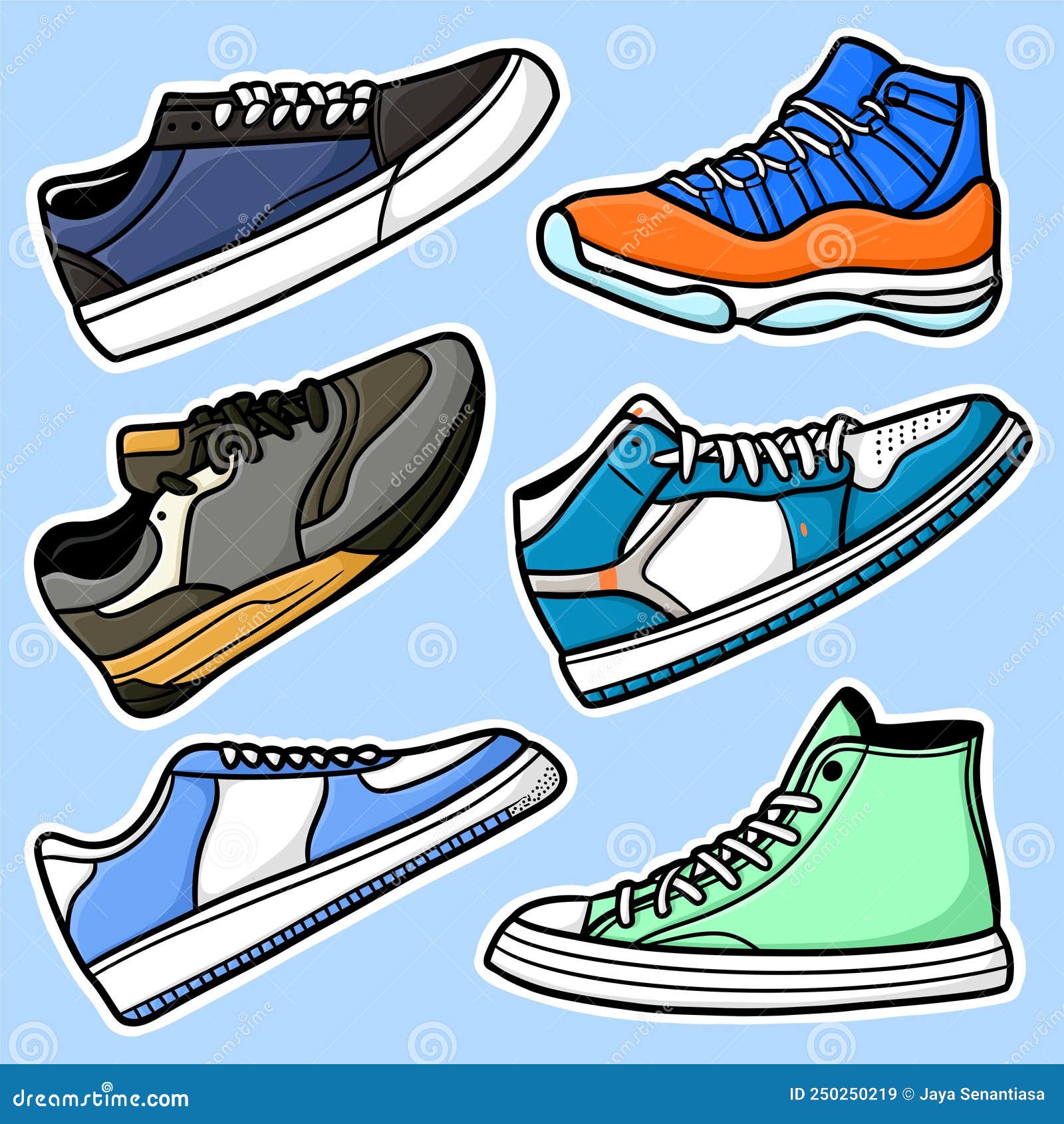 Sticker Set Sneaker Cartoon Vector Stock Vector - Illustration of ...