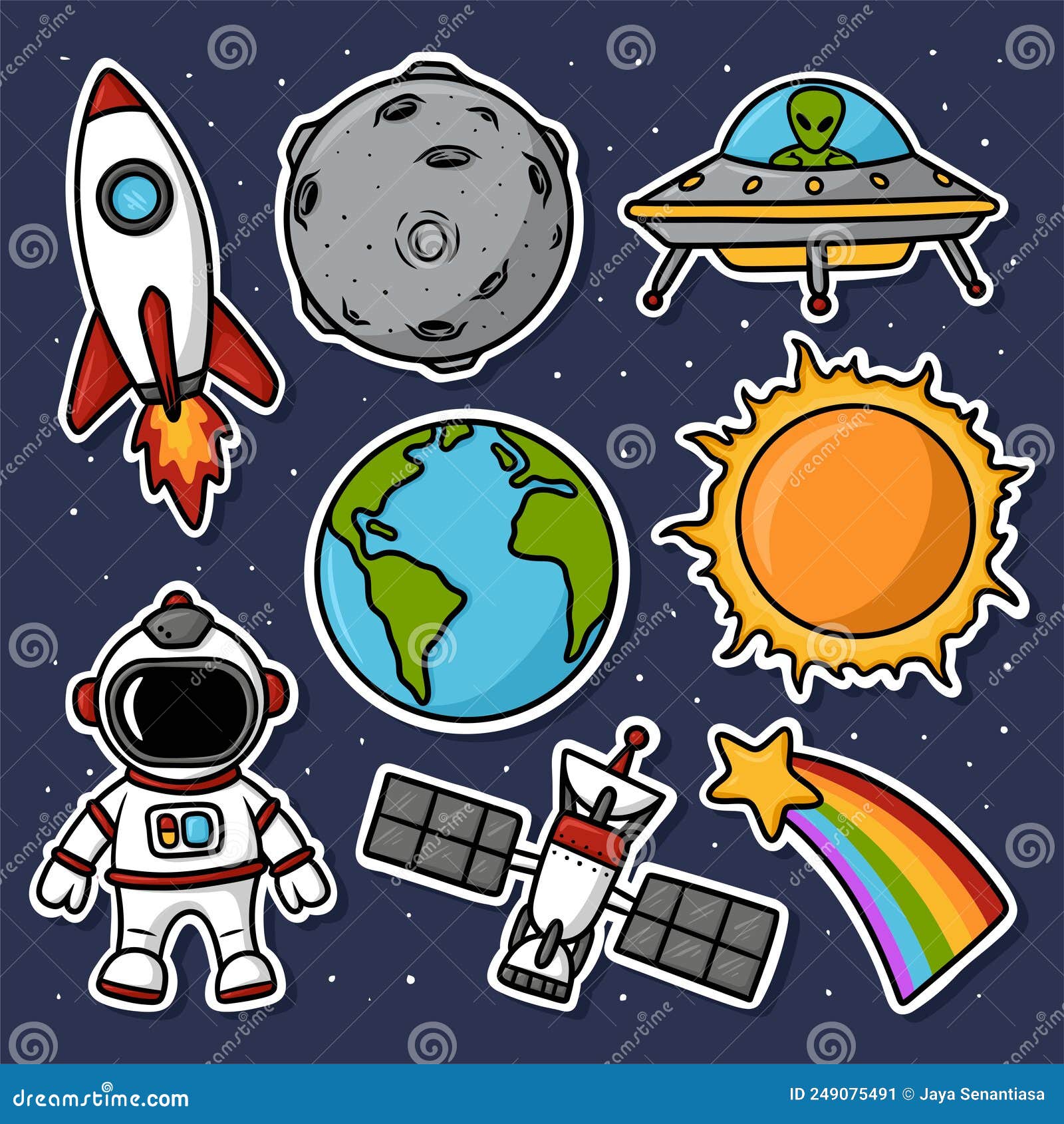 Sticker Set Space Cartoon Vector Stock Vector - Illustration of cute ...