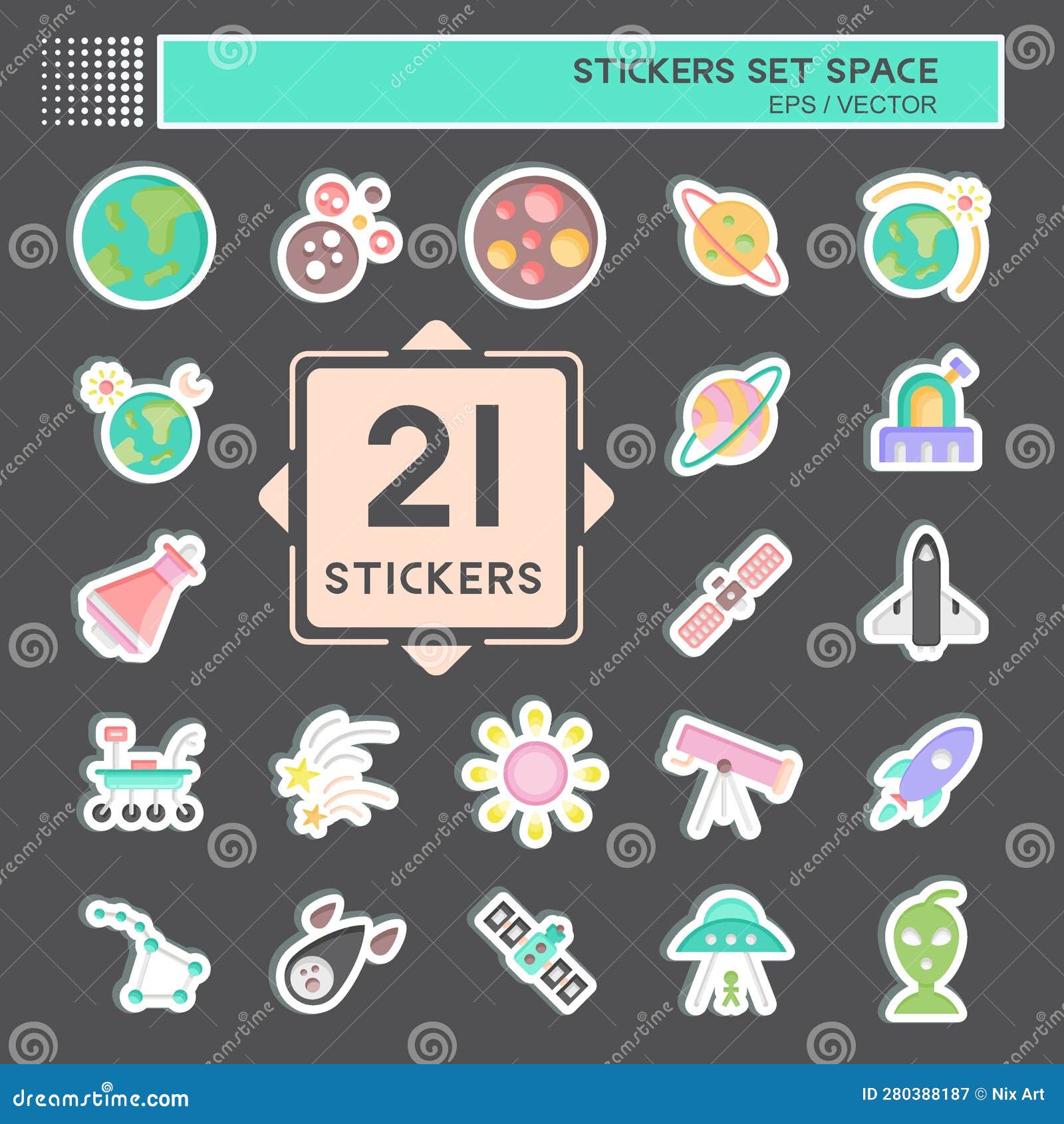 Sticker Set Space. Related To Education Symbol. Simple Design Editable ...