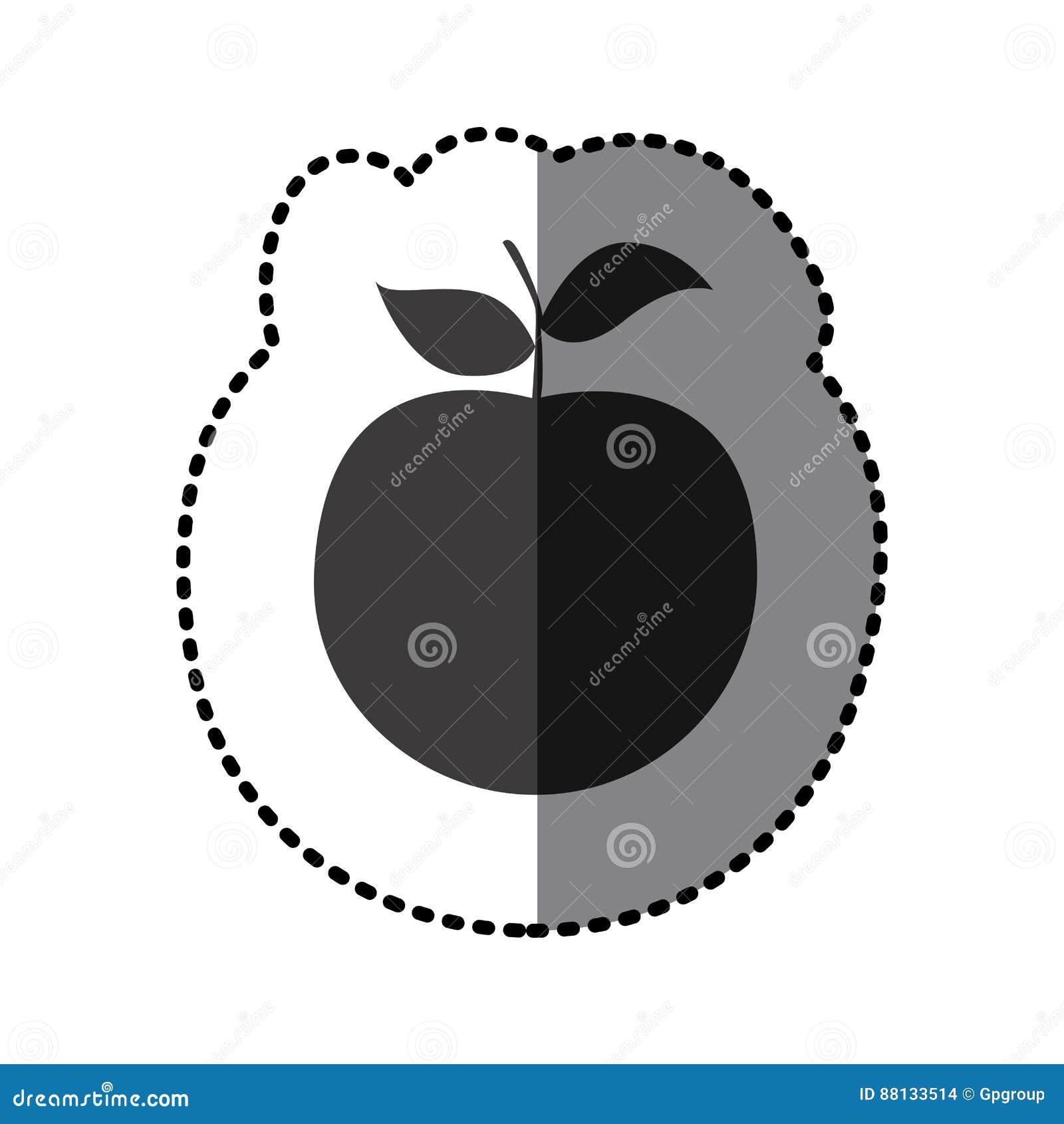 Sticker Shading Monochrome Apple Fruit Icon Royalty-Free Illustration ...