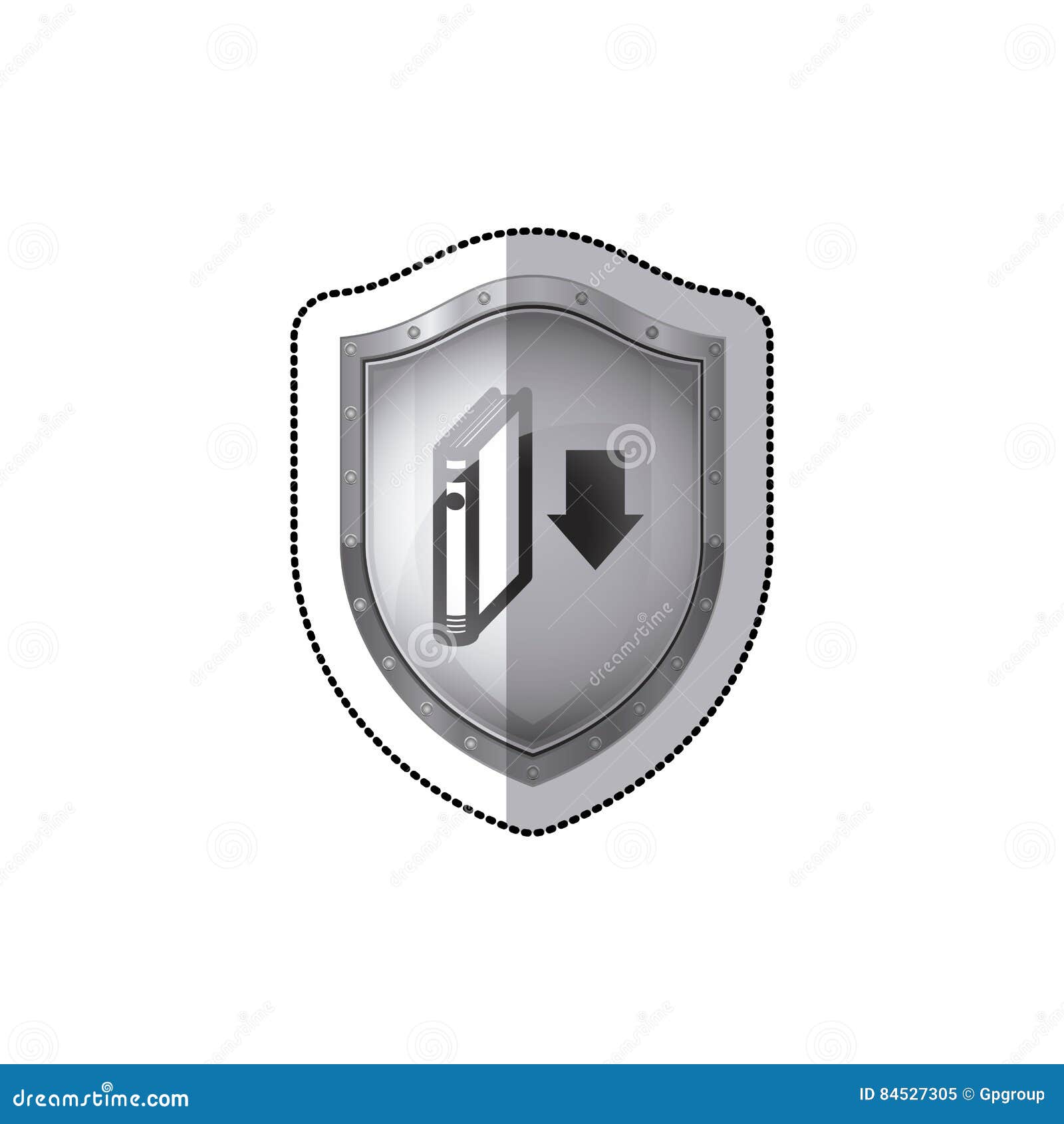 Sticker Shield with Book and Arrow Icon Flat Stock Vector ...