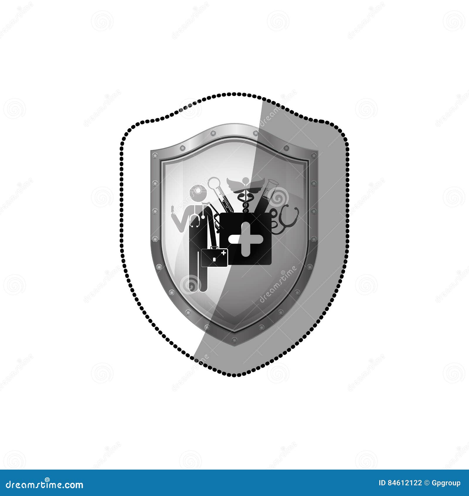 Sticker Shield with Doctor with Medical Tools Stock Vector ...