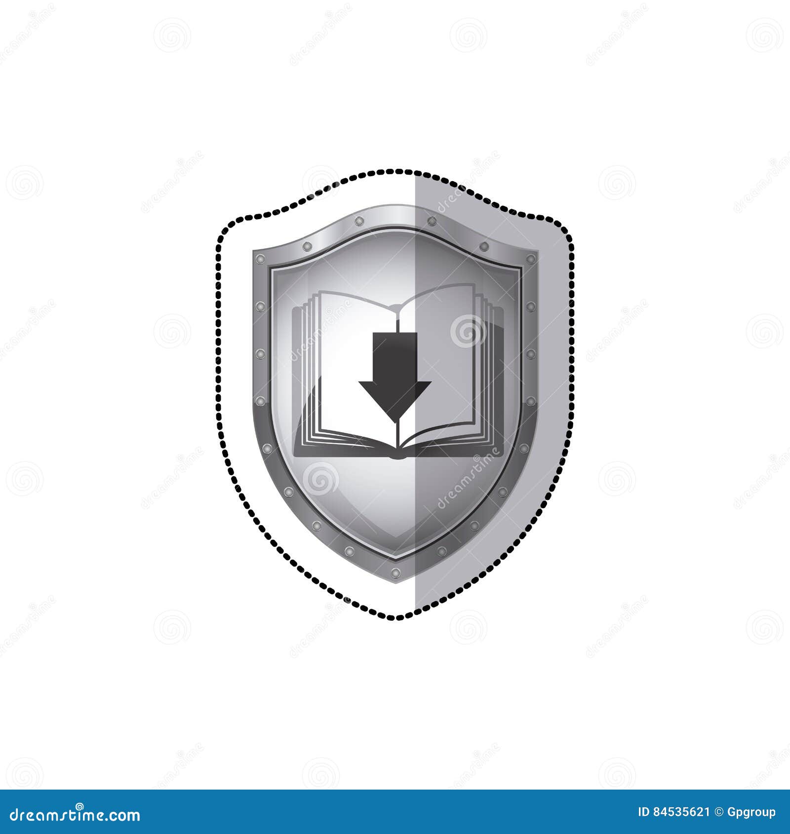 Sticker Shield with Open Book and Arrow Stock Vector - Illustration of ...