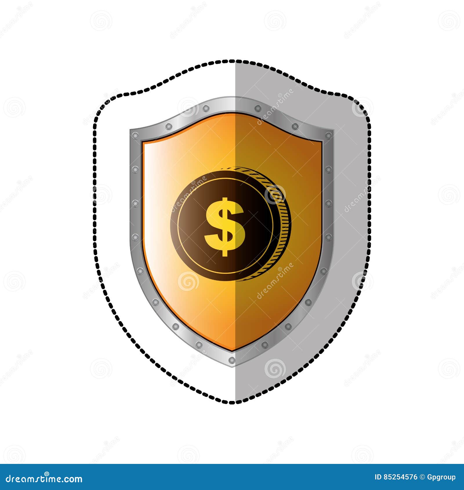 Sticker Shield with Silhouette Coin with Dollar Symbol Stock ...